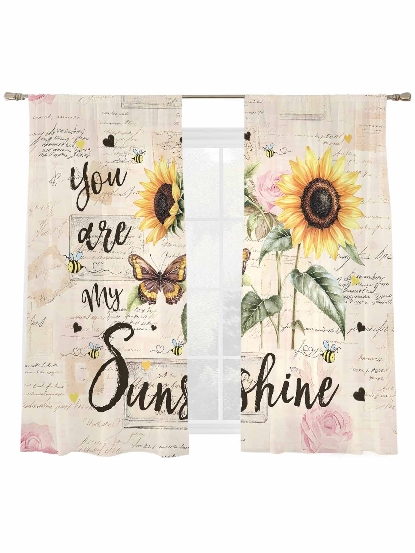 You Are My Sunshine Sheer Curtains 2 Panels Set Sunflower Flowers Bee ...