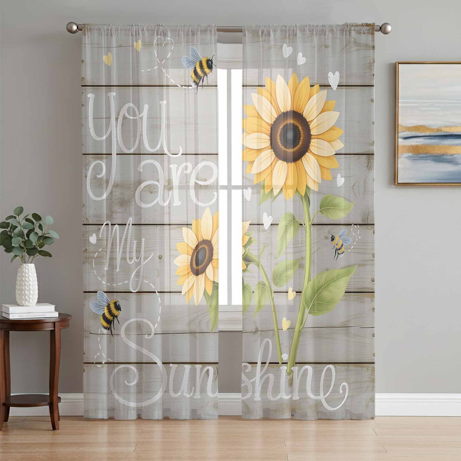 You Are My Sunshine Sheer Curtains 84 Inch Length 2 Panels Set, Yellow ...