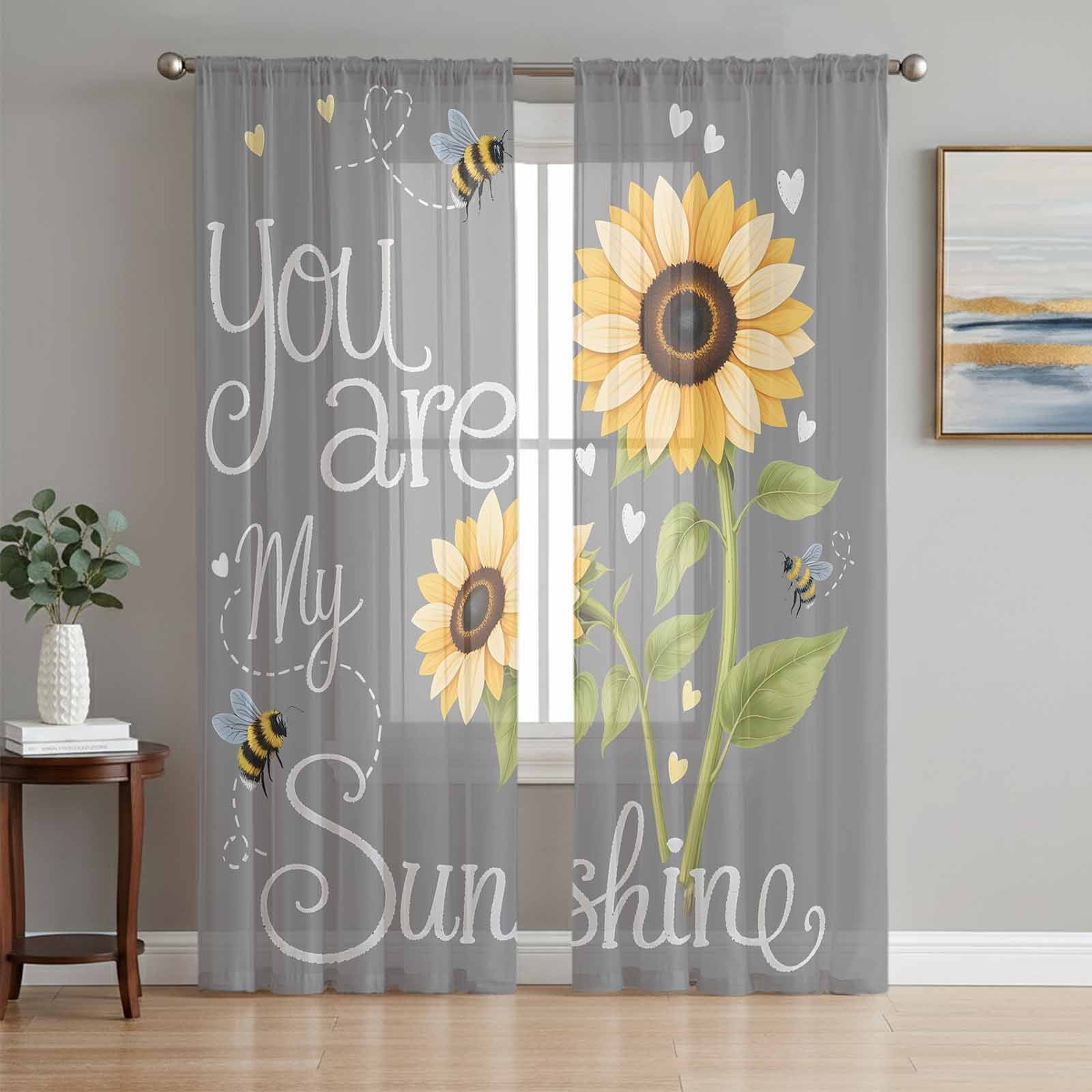 You Are My Sunshine Sheer Curtains 96 Inch Length 2 Panels Set, Yellow ...