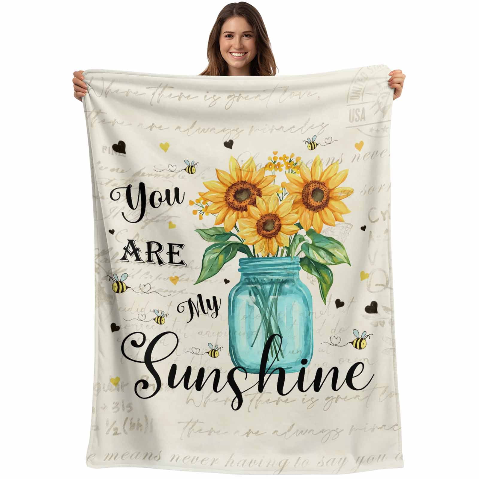 You Are My Sunshine Throw Blankets, Vintage Sunflower Motivational ...