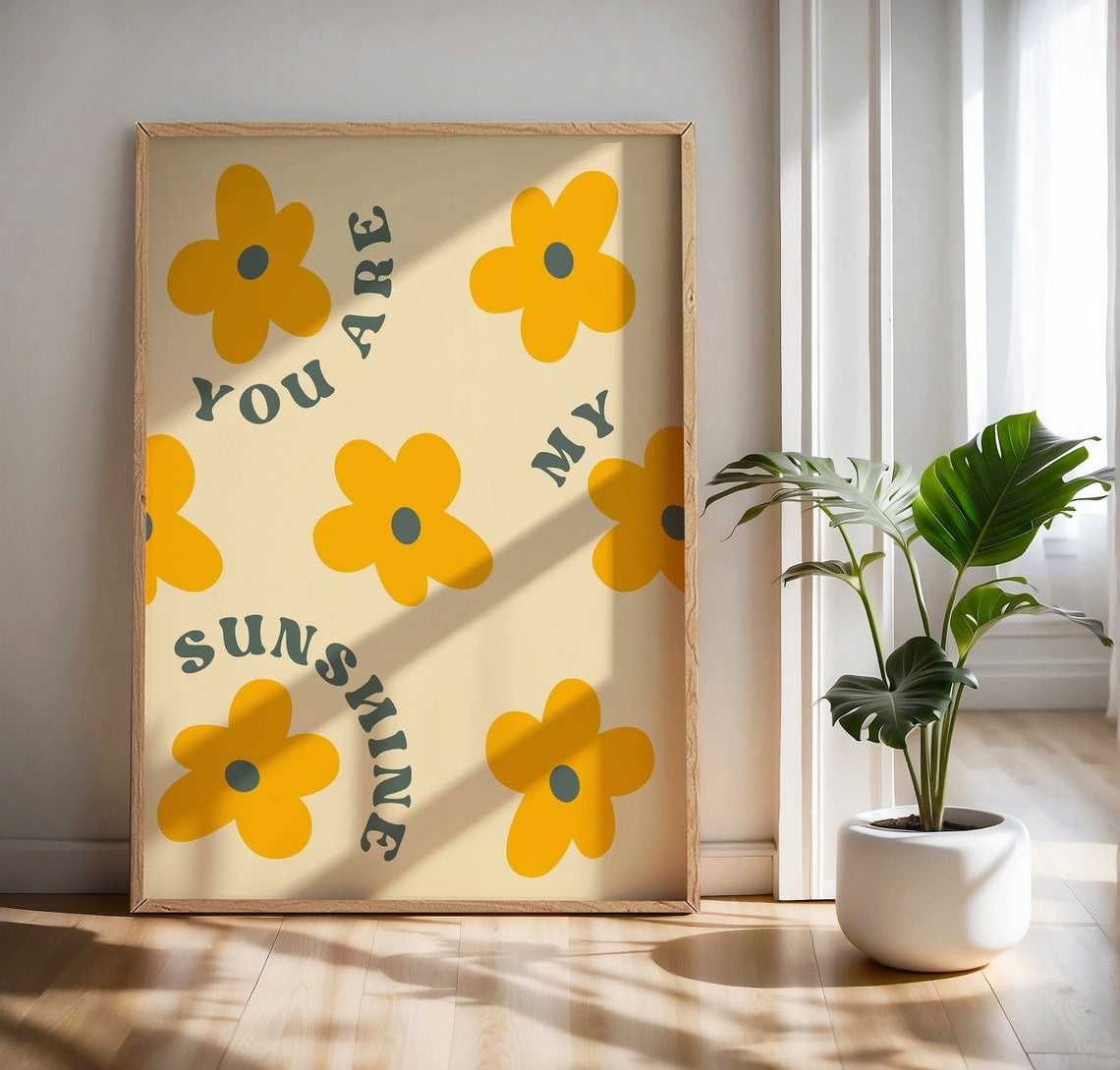 You Are My Sunshine Wall Print, Hippie Aesthetic 70S Wall Decor, Motivational Quote, 70S Wall ...
