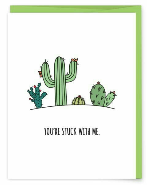 You're Stuck with Me Greeting Card – Cute Cactus Design – Blank Inside ...