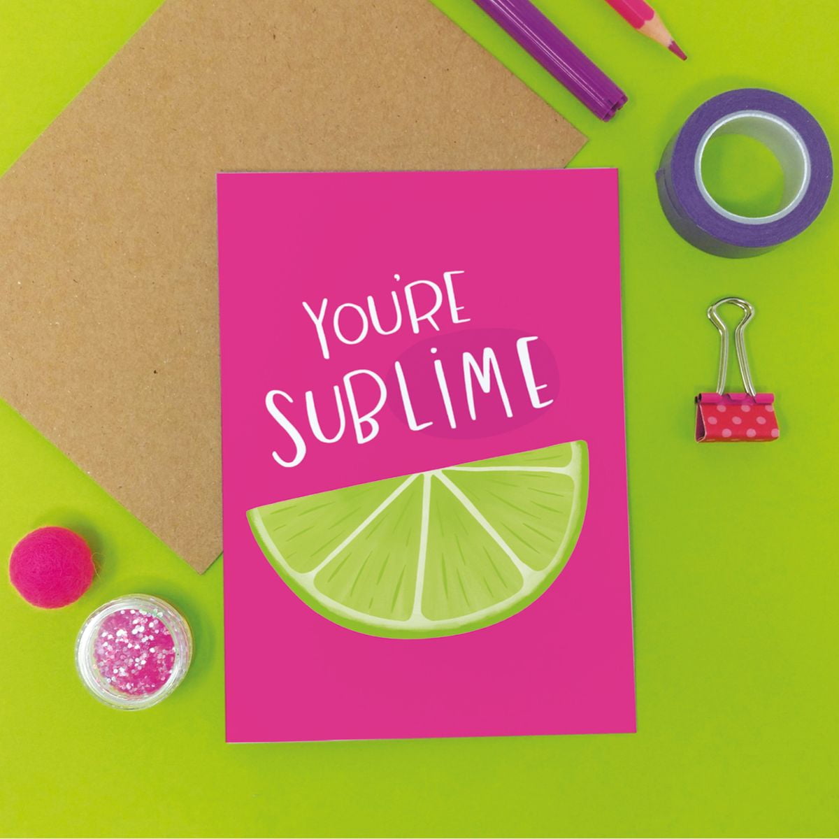 You're Sublime Greeting Card – Fun and Bright Lime Design – Blank ...
