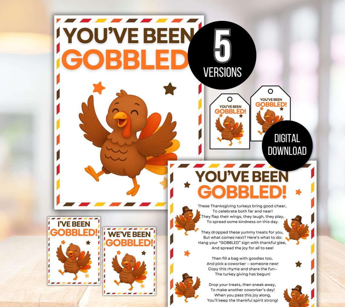 You’ve Been Gobbled Thanksgiving Kit, Fun Coworker Activity Game Bundle ...