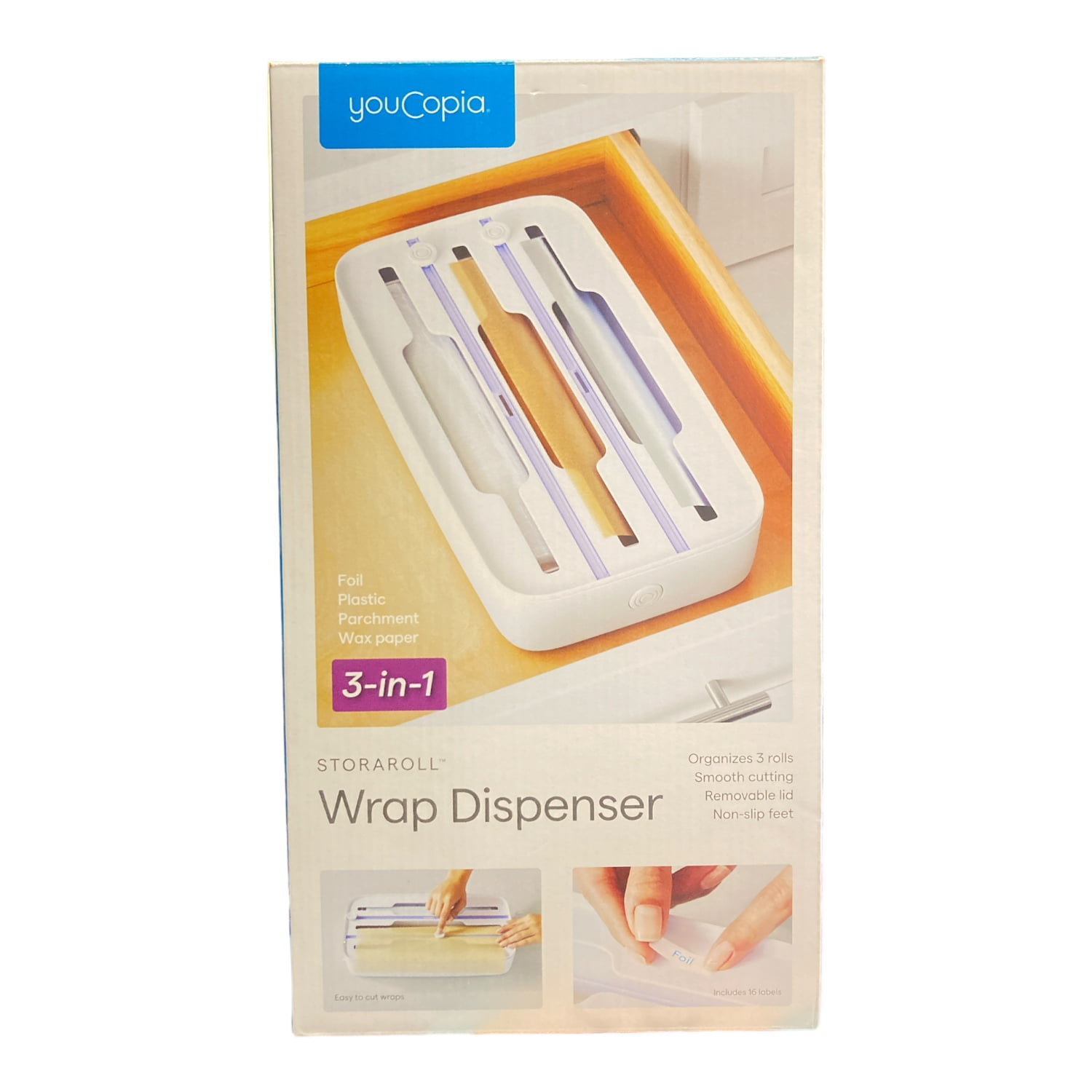 YouCopia StoraRoll Wrap Dispenser, 3-in-1 Kitchen Drawer Organizer ...