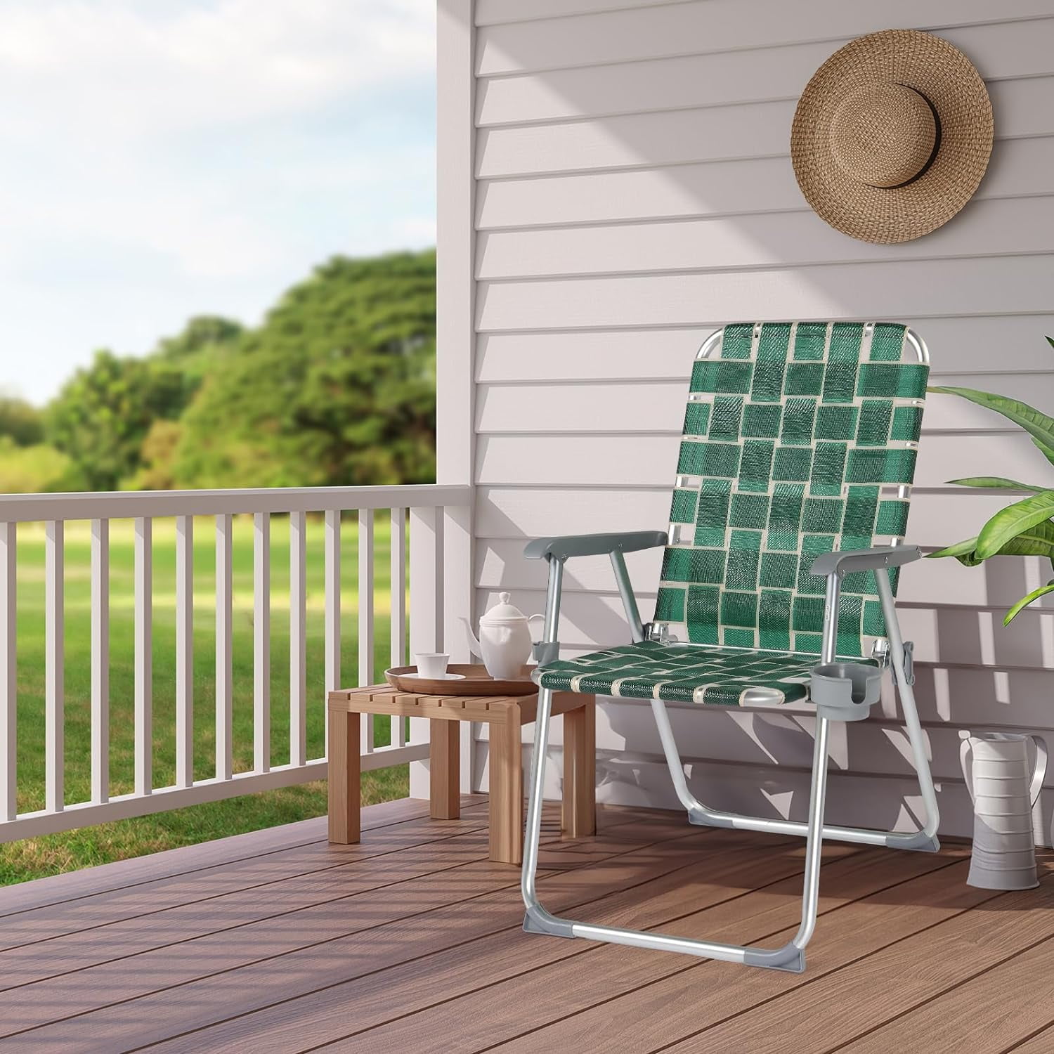 YouLLin Aluminum Patio Lawn Chairs Folding Set of 2 with Detachable Cup Holder Webbed Beach Chair Folding Chair Outdoor Portable Camping Chair for Yard Garden Walmart