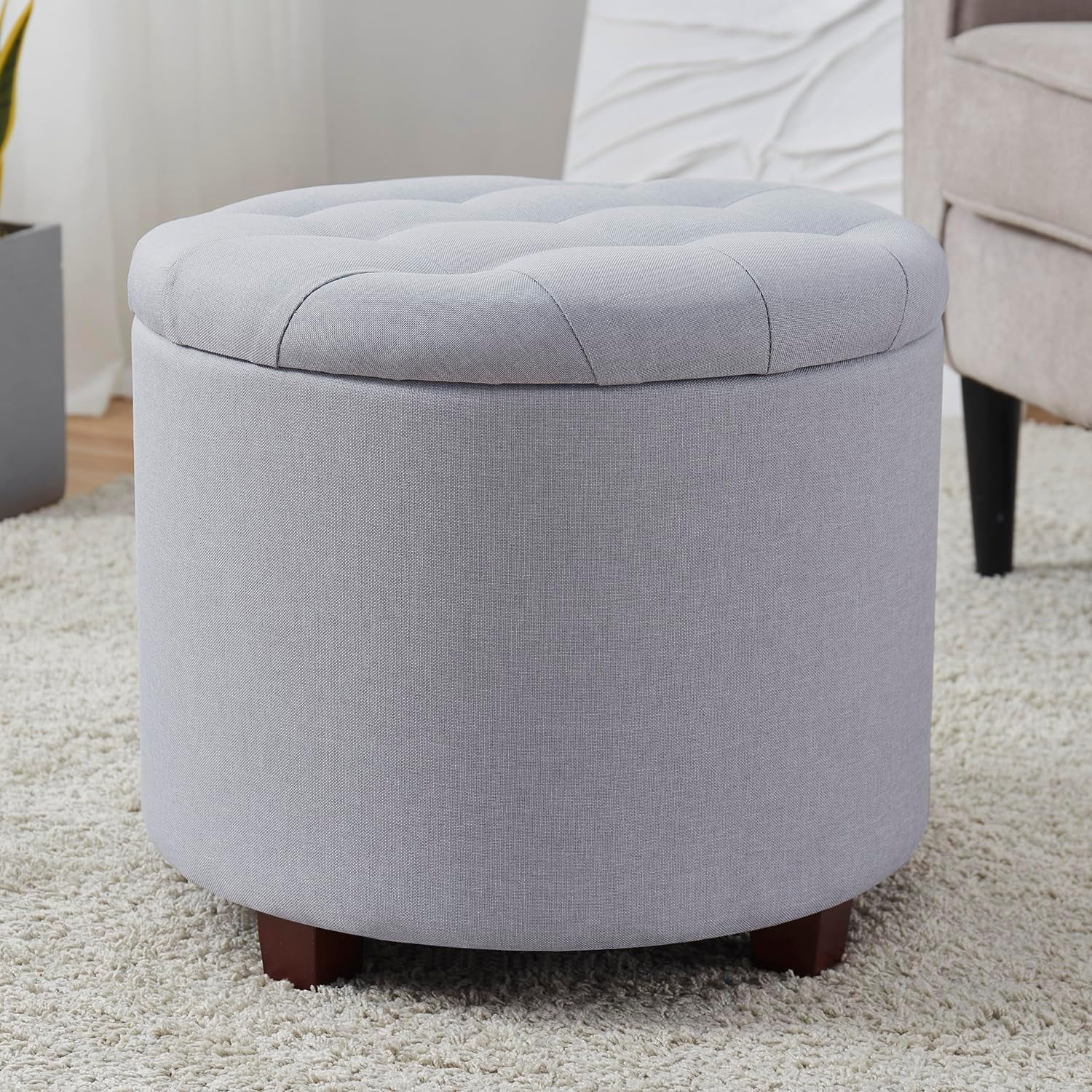 YouLLin Decor Round Ottoman with Storage, Round Vanity Chair Stool ...