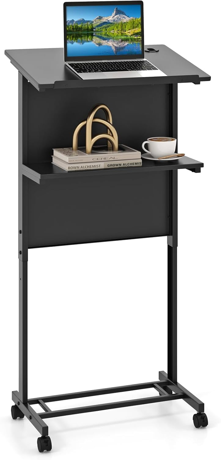 YouLLin Mobile Lectern Podium, Height Adjustable Rolling Laptop Cart ...