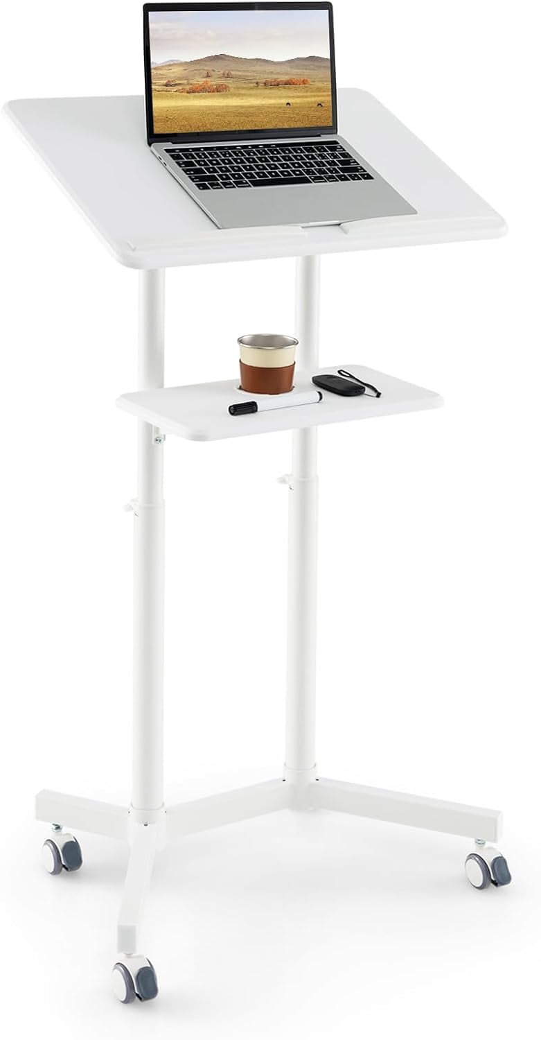 YouLLin Mobile Lectern Podium, Height-Adjustable Rolling Laptop cart ...