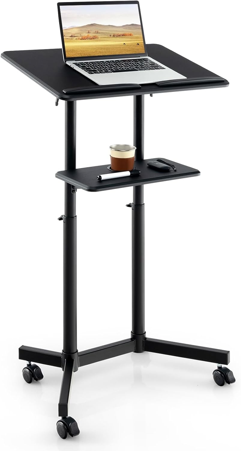 YouLLin Mobile Lectern Podium, Height-Adjustable Rolling Laptop cart ...