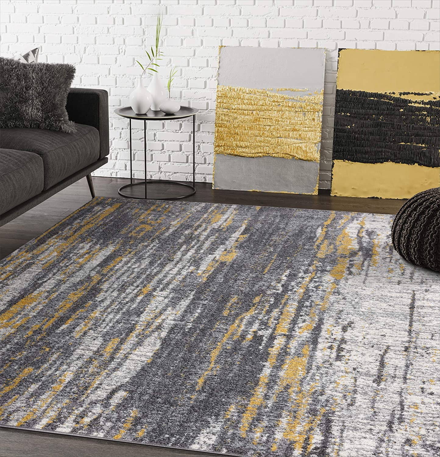 YouLLin Rugs Grey & Yellow Painted Pattern Area Rug Bold Rugged ...