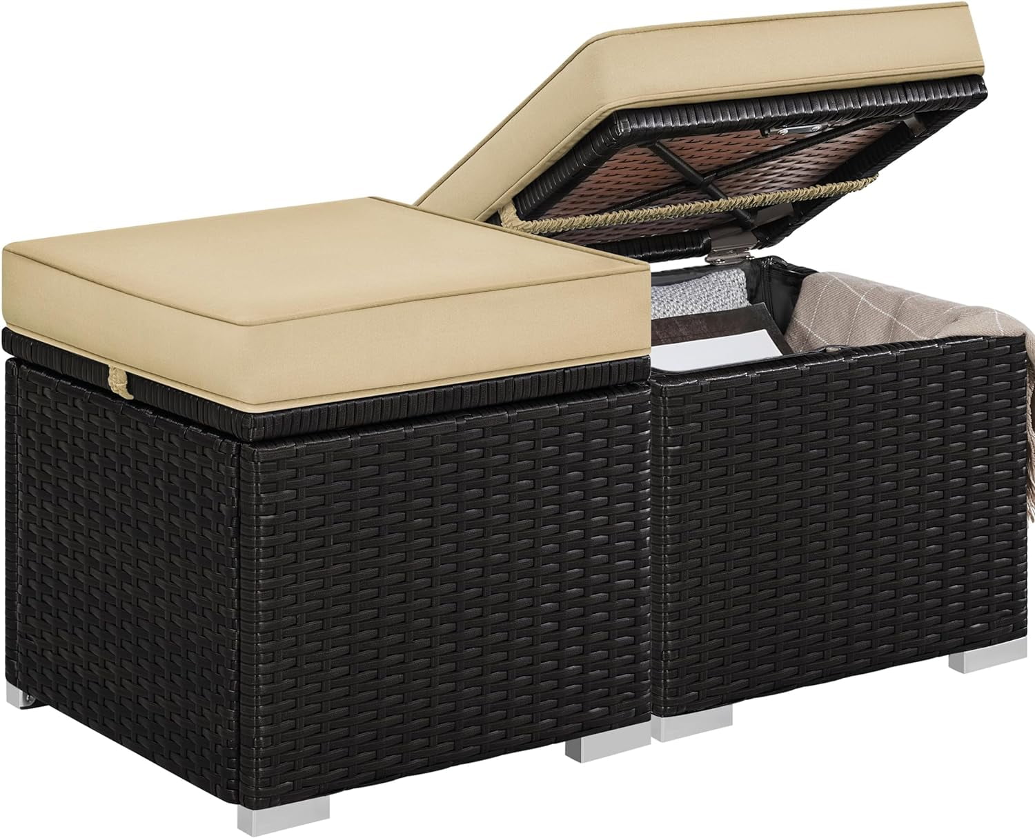 YouLLin Wicker Ottomans, Set of 2 Patio PE Rattan Side Tables with ...