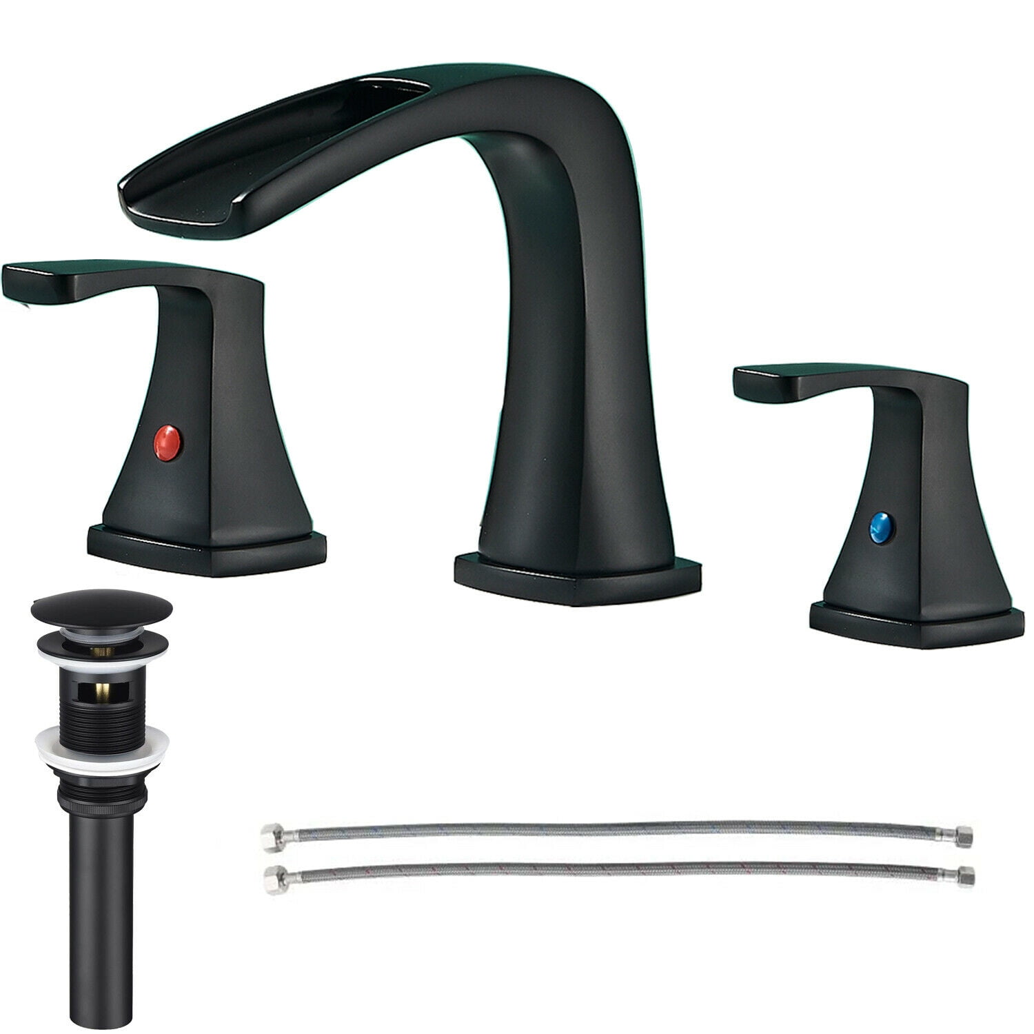 YouLoveIt 2 Handles Waterfall Bathroom Faucet with Metal Pop-up Drain ...