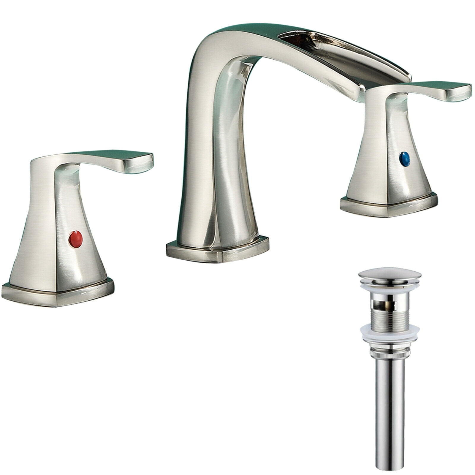YouLoveIt Widespread 2 Handles Waterfall Bathroom Faucet with Metal Pop ...