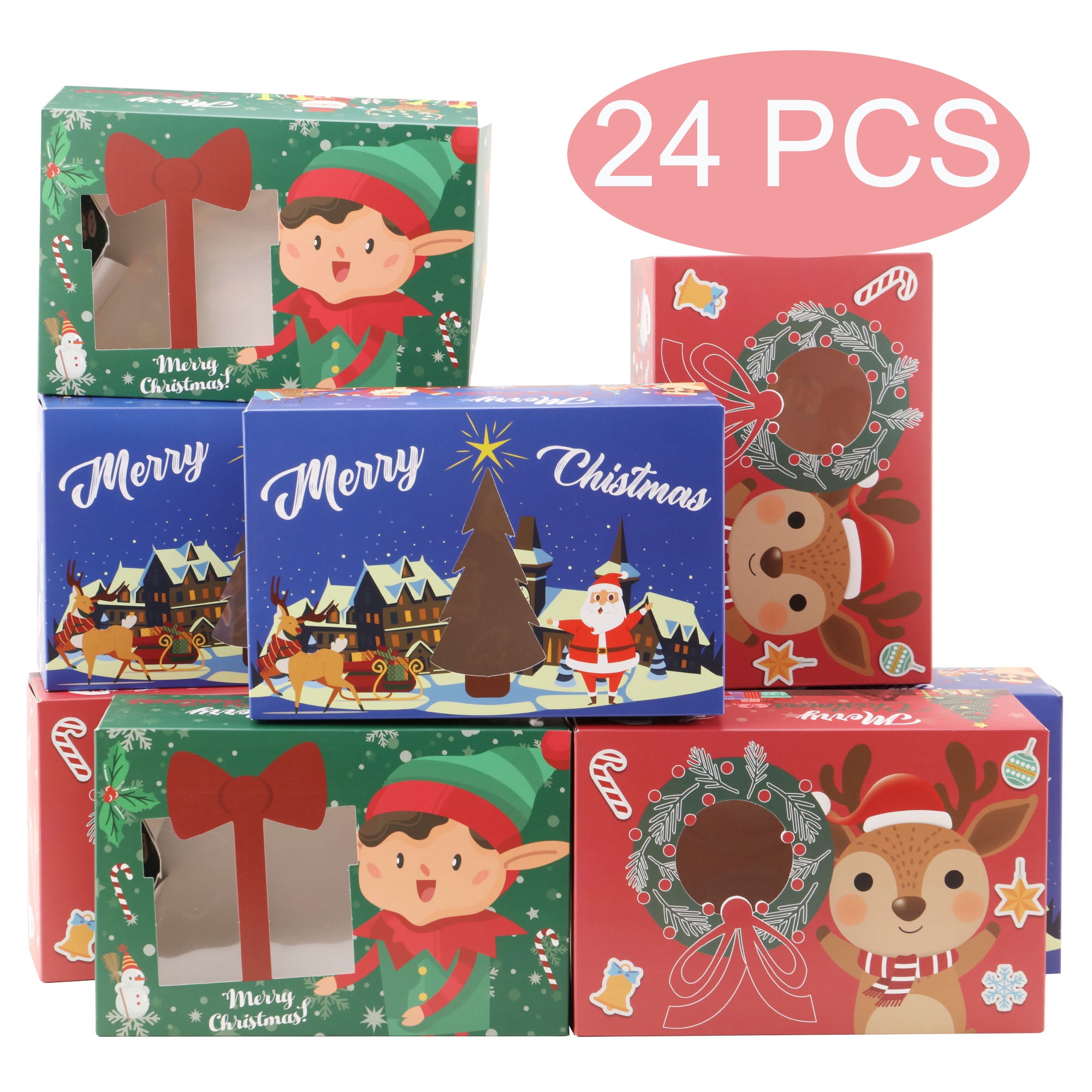 YouLoveIt 24pcs Christmas Gift Boxes, Brown Kraft Paper, Window ...
