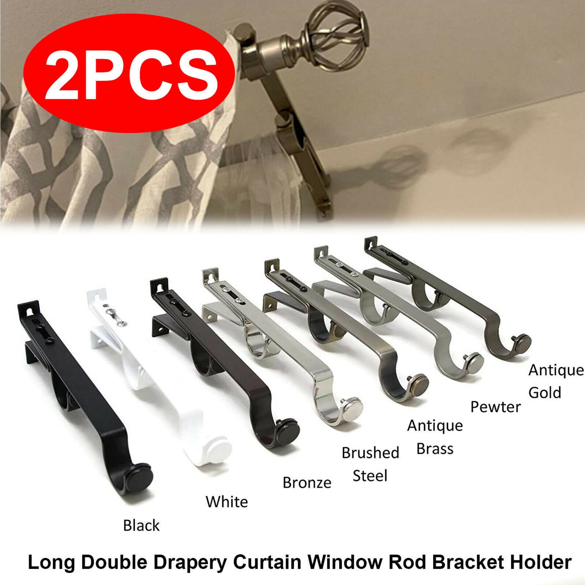 YouLoveIt 2PCS Double Drapery Curtain Window Rod Bracket Holder Heavy ...
