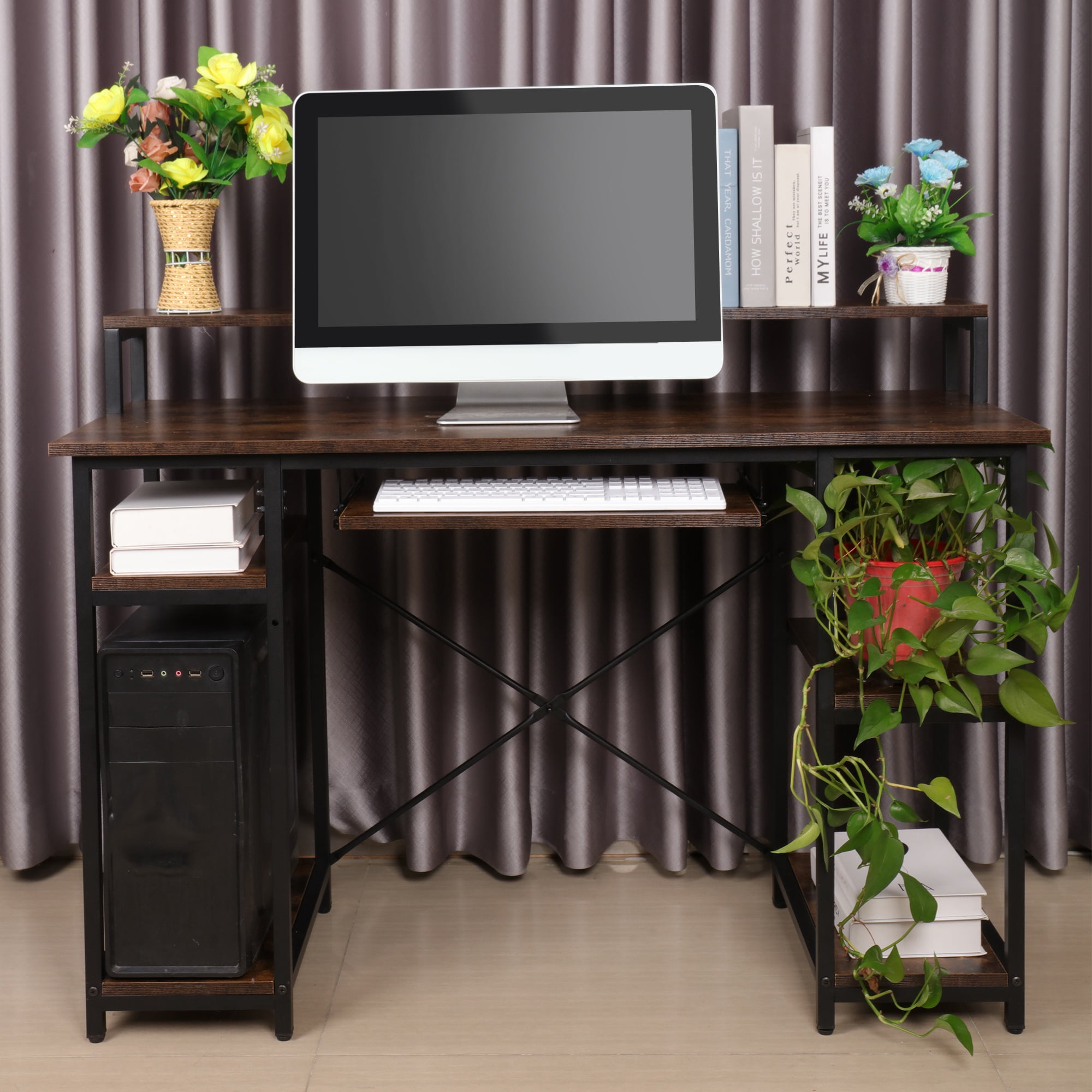 YouLoveIt 46.4inch Office Desk with Monitor Stand, Work Desk Computer ...