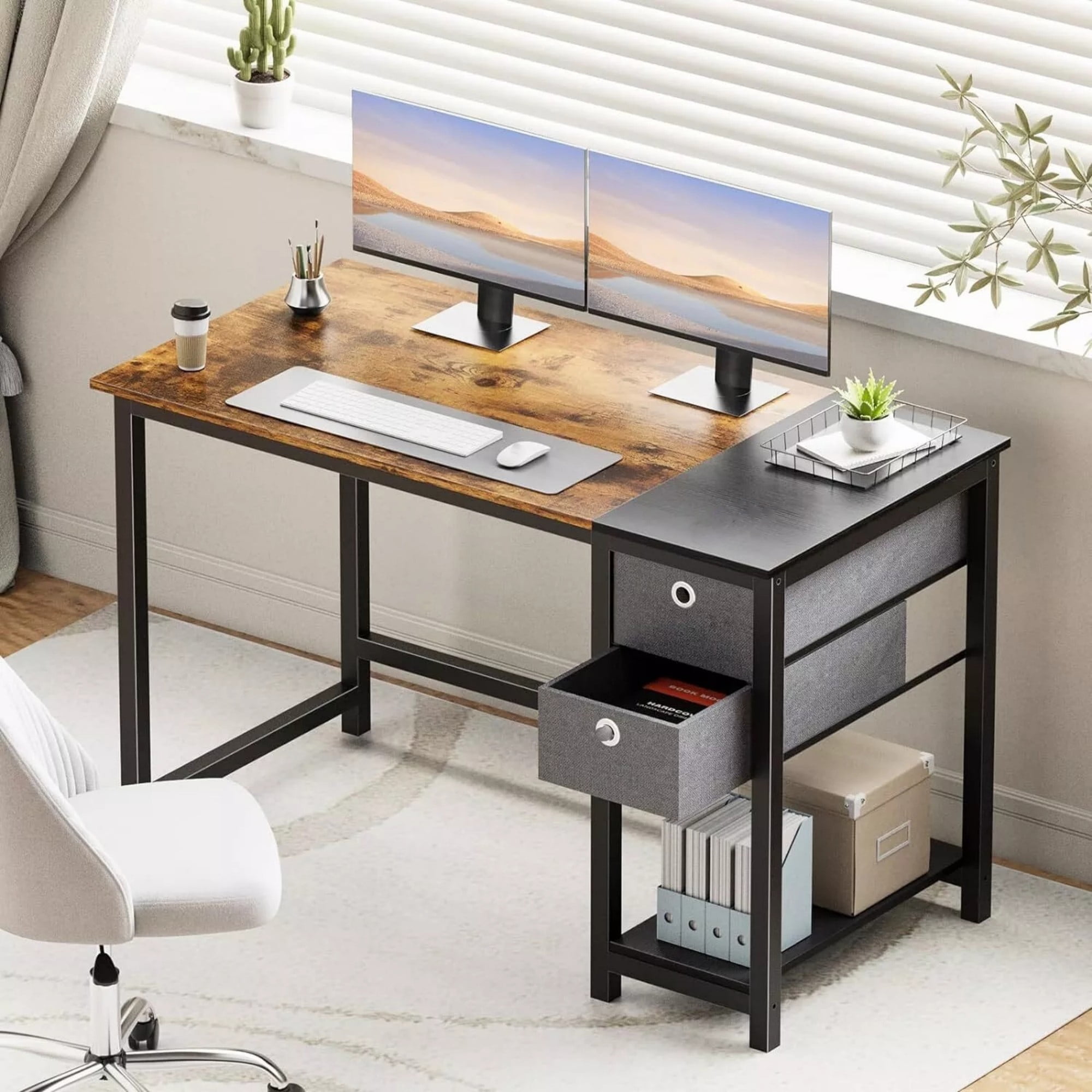 YouLoveIt 46.4inch Office Desk with Monitor Stand, Work Desk Computer ...