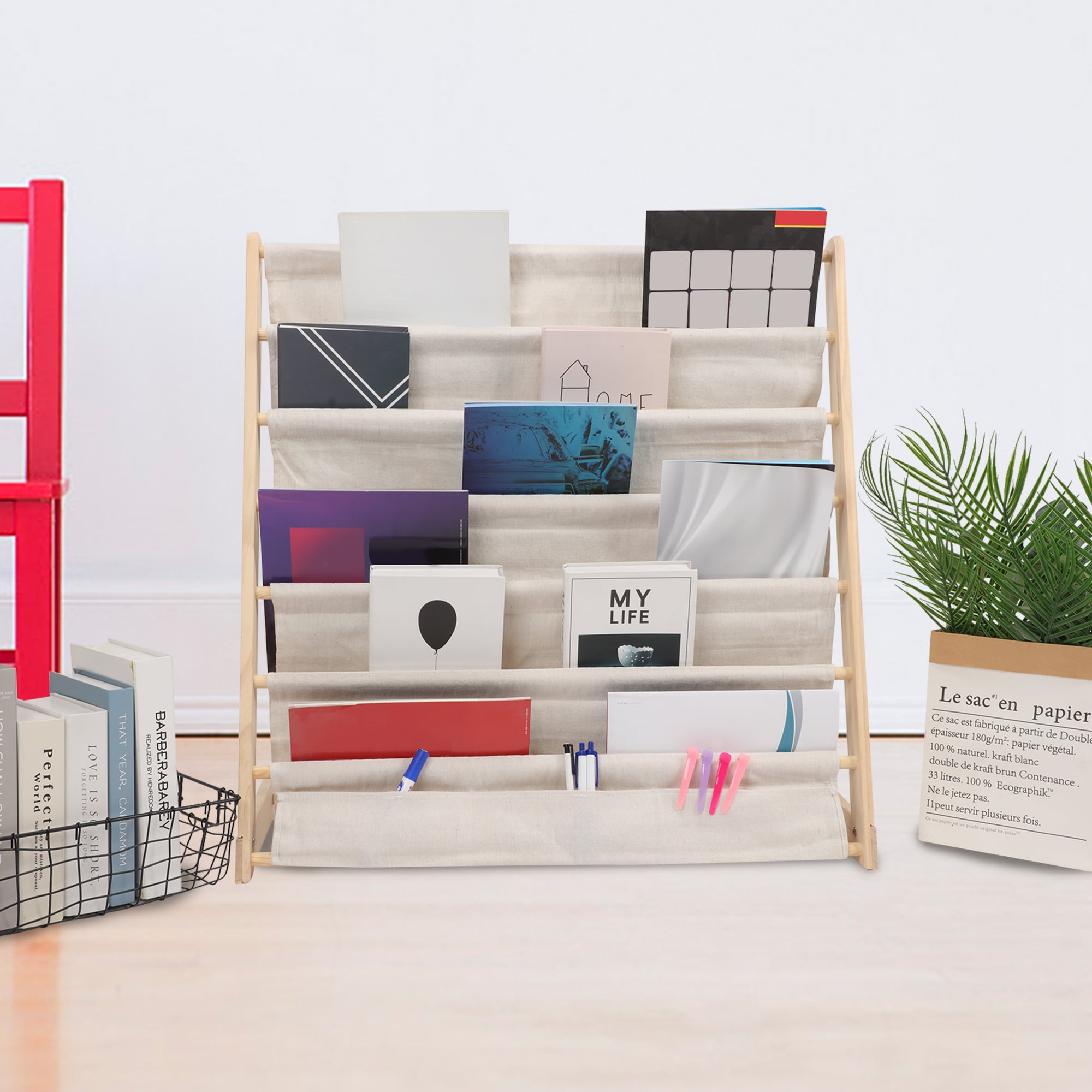 YouLoveIt 6-Tier Wall Bookshelf Wall Mounted Children Bookshelf Book ...