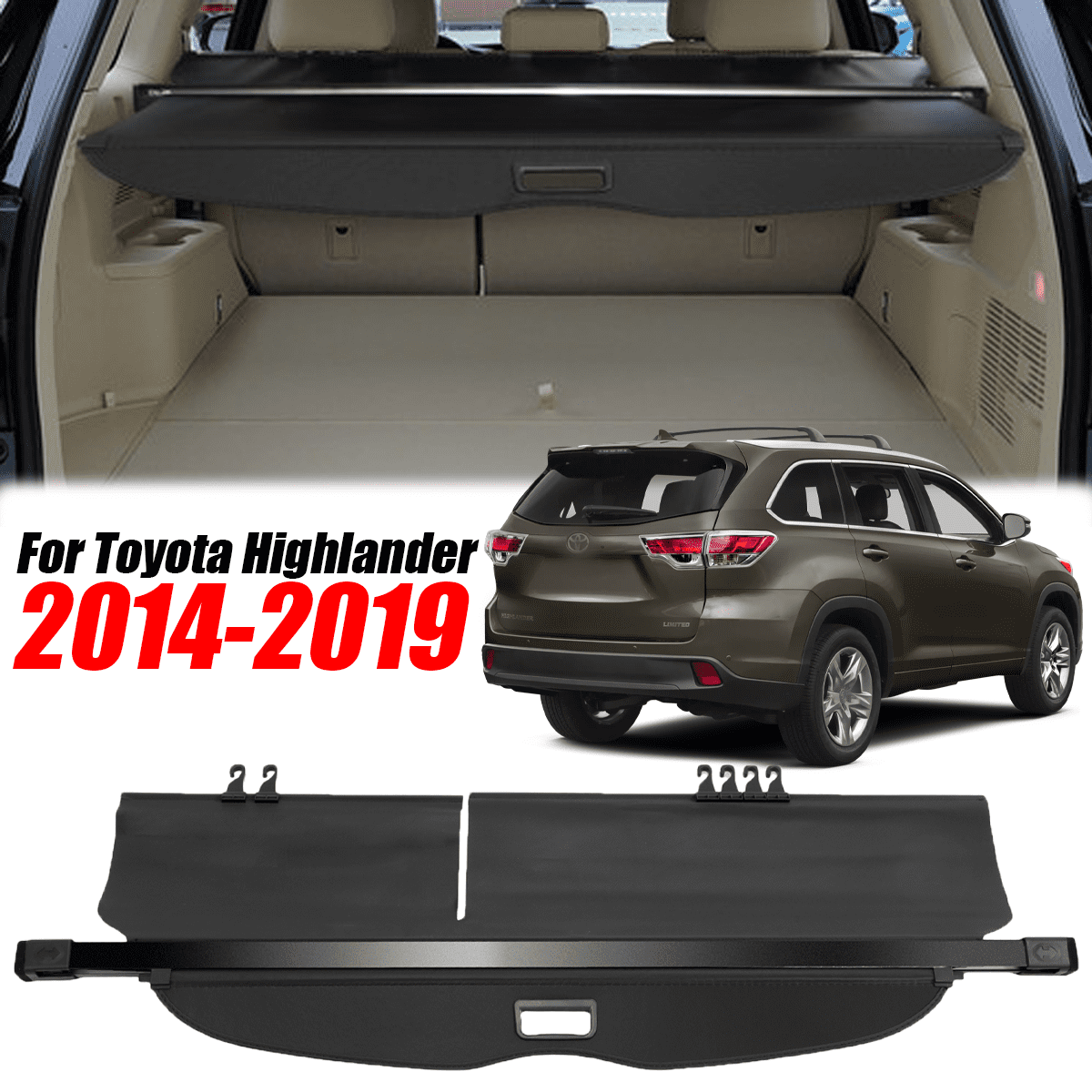 YouLoveIt Cargo Cover For 2014-2019 Toyota Highlander Black Retractable ...