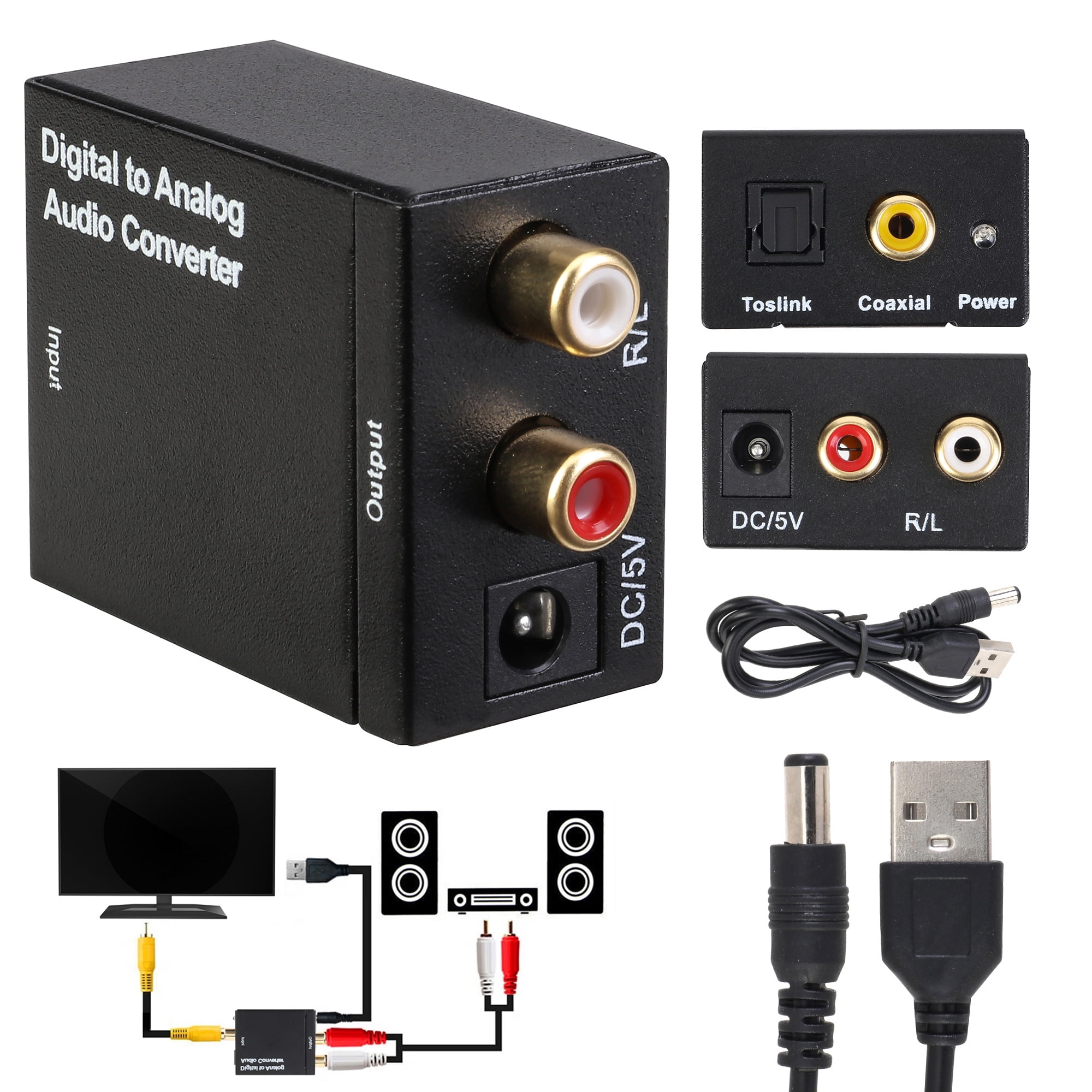 YouLoveIt Digital Optical Coaxial to Analog RCA L/R Audio Converter ...