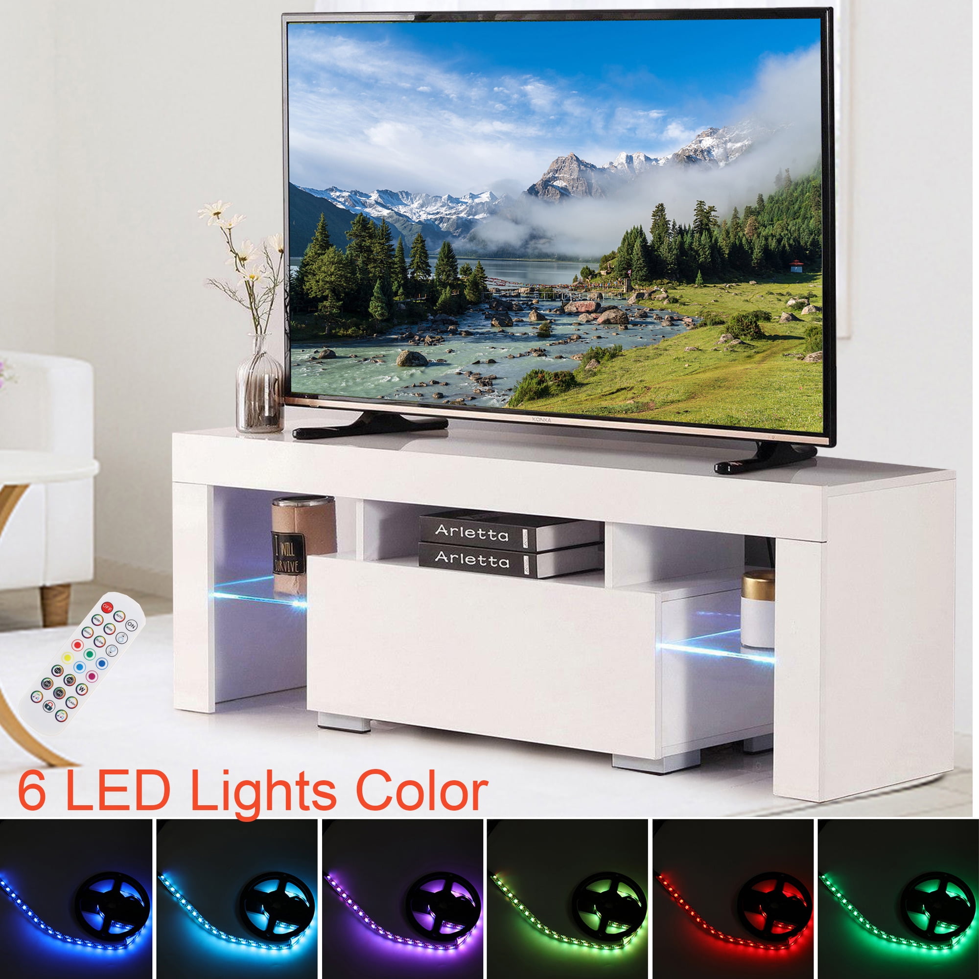 YouLoveIt Entertainment Center TV Stand with LED Flat Screen TV Cabinet ...