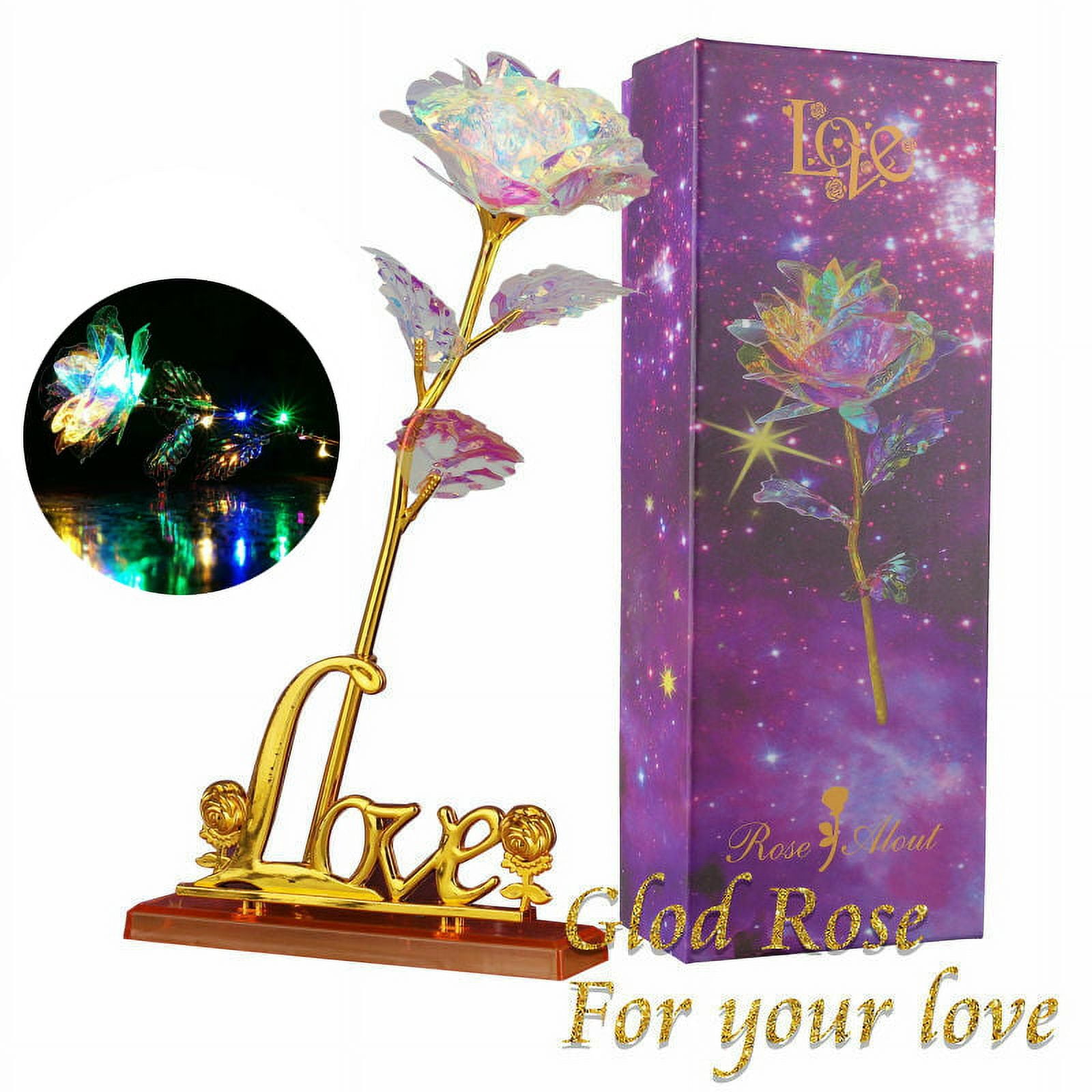 YouLoveIt Gifts for Women Forever Flower Rose with Led Light in Glass ...