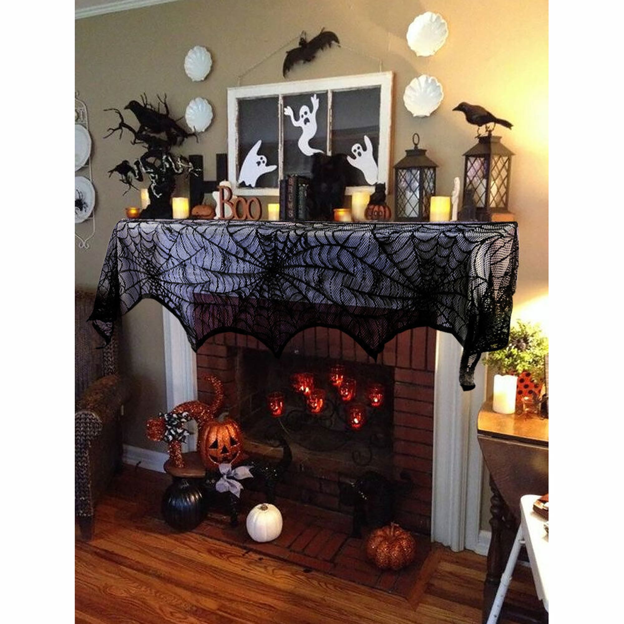 YouLoveIt Halloween Decoration Halloween Black Lace Spiderweb Spider Web Mantle Scarf, Cobweb ...