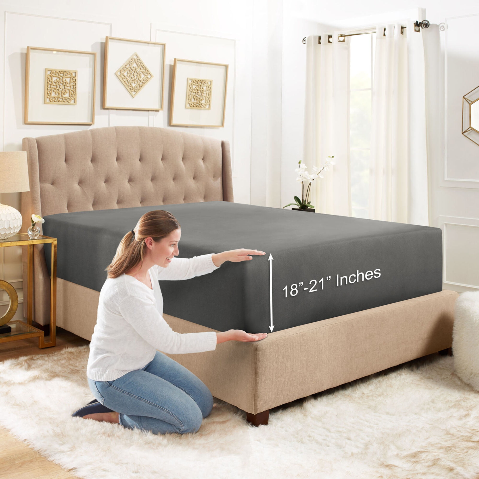 YouLoveIt Home Fitted Sheet 18"-21" Elastic Corner Straps Fitted Sheets ...