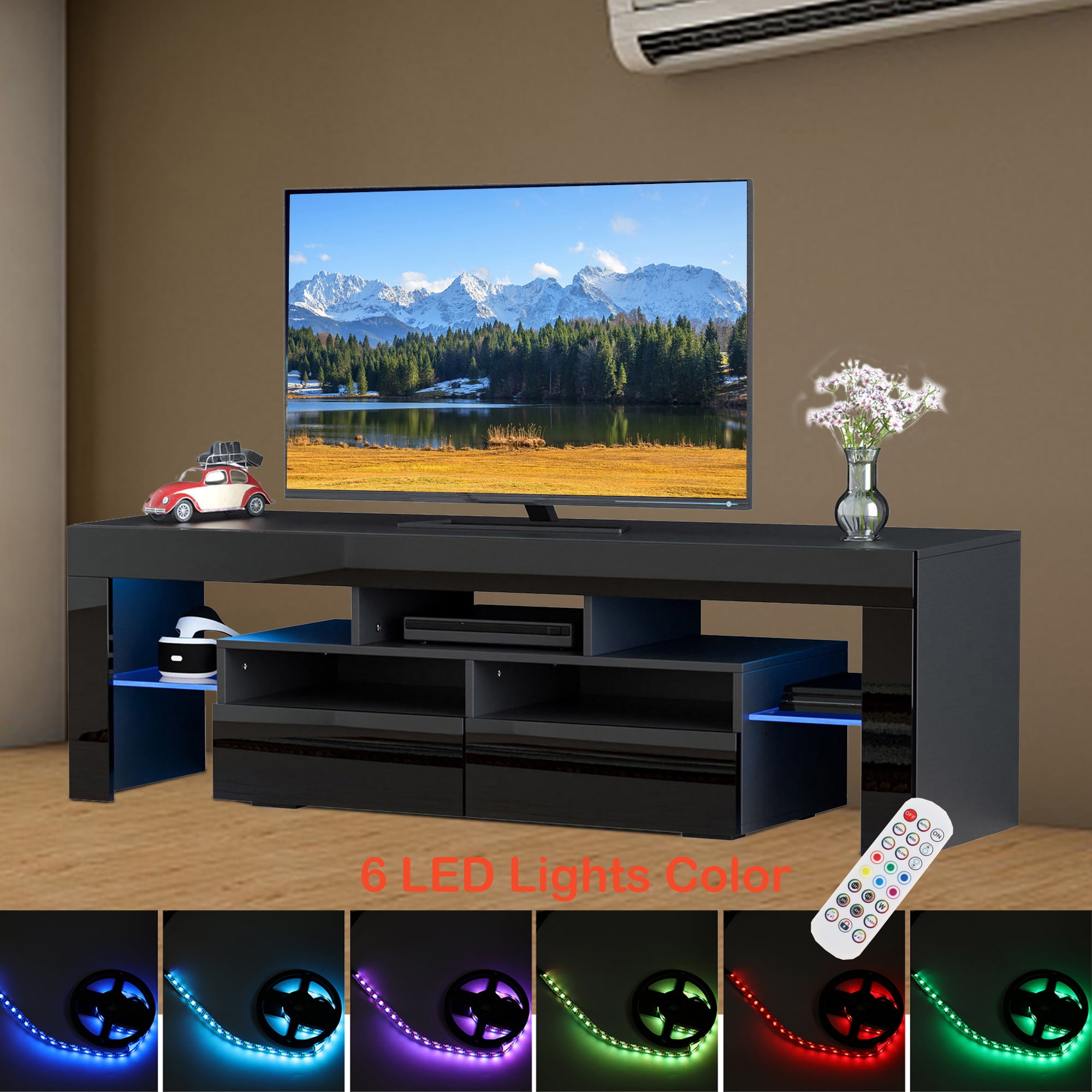 YouLoveIt Modern LED TV Stand for 55 inch TV with Shelves and Storage ...
