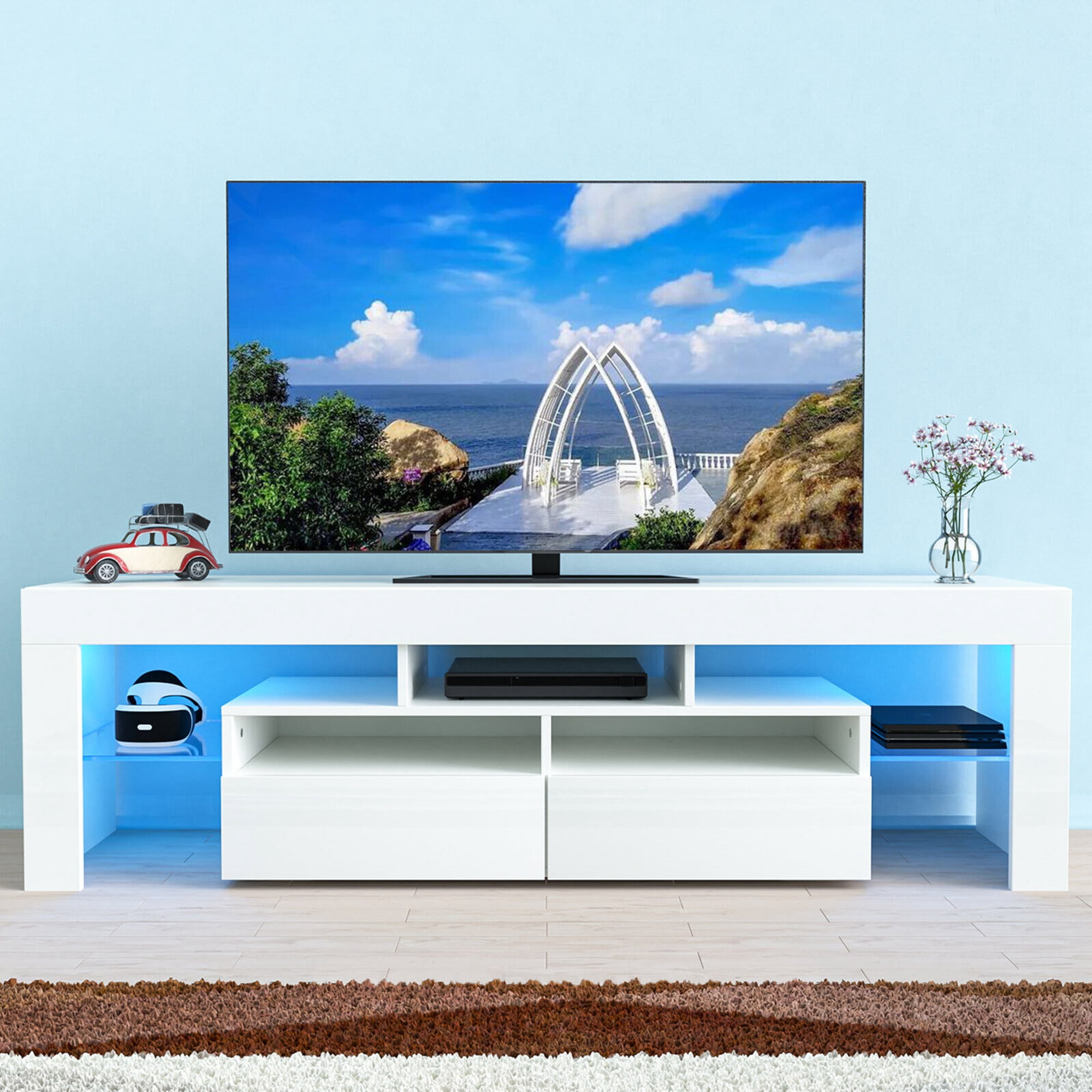 YouLoveIt TV Console Cabinet Table for TVs 65" 70", Black/White TV ...