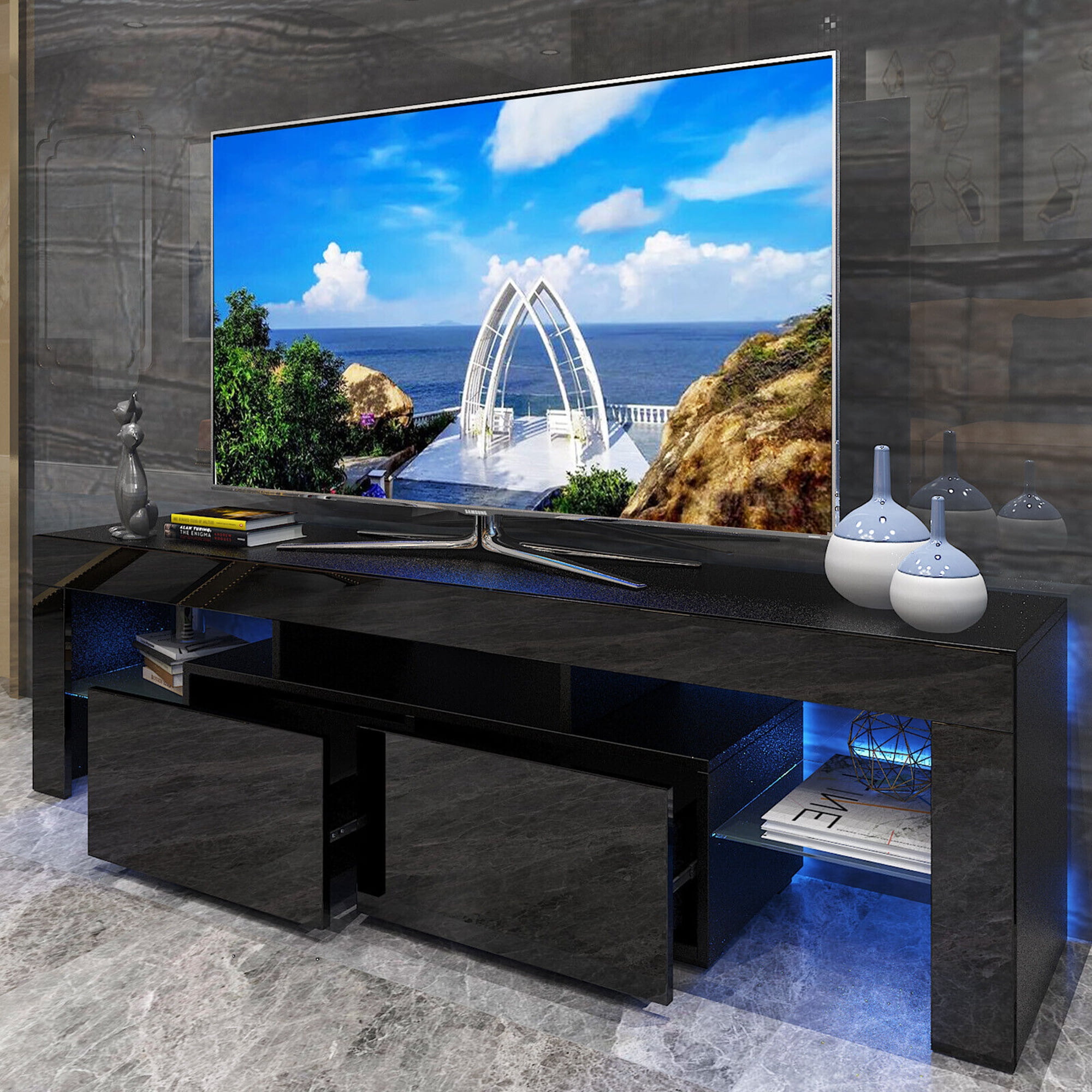 YouLoveIt TV Console Cabinet Table for TVs 65" 70", Black/White TV ...