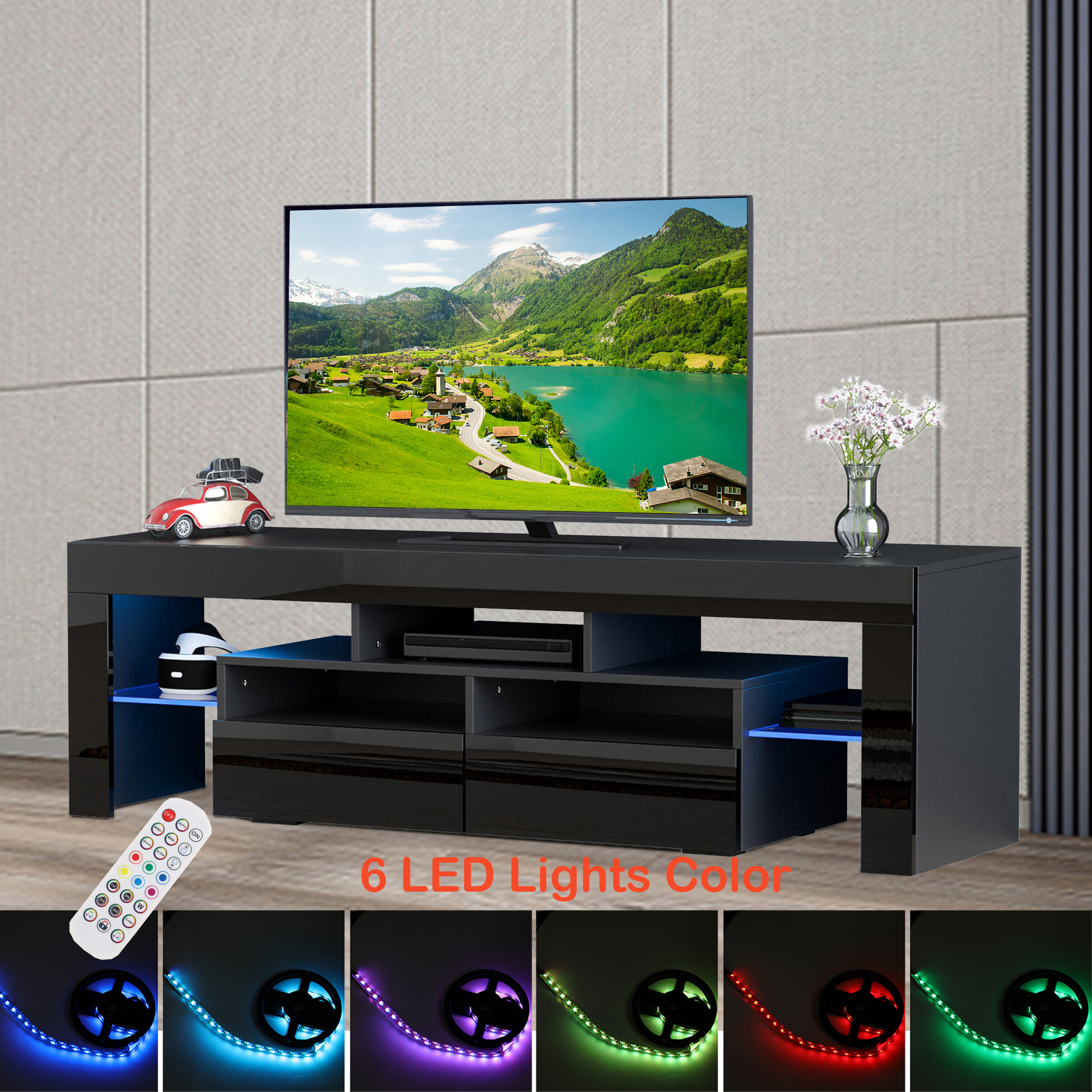 YouLoveIt TV Stand with Storage and Shelves, High Gloss LED TV, TV ...