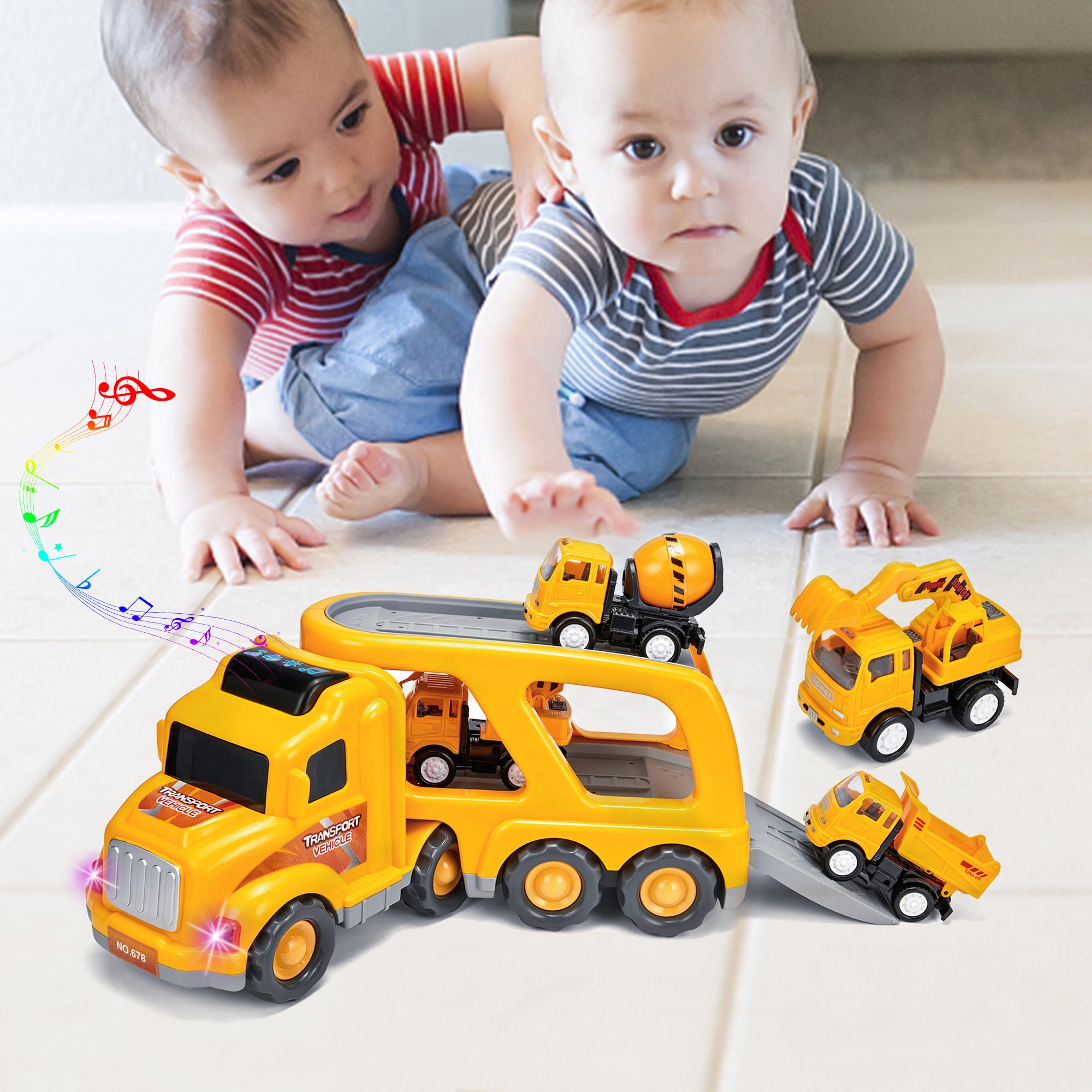 YouLoveIt Transport Cargo Car Toy Set Play Vehicles Semi Truck Friction ...