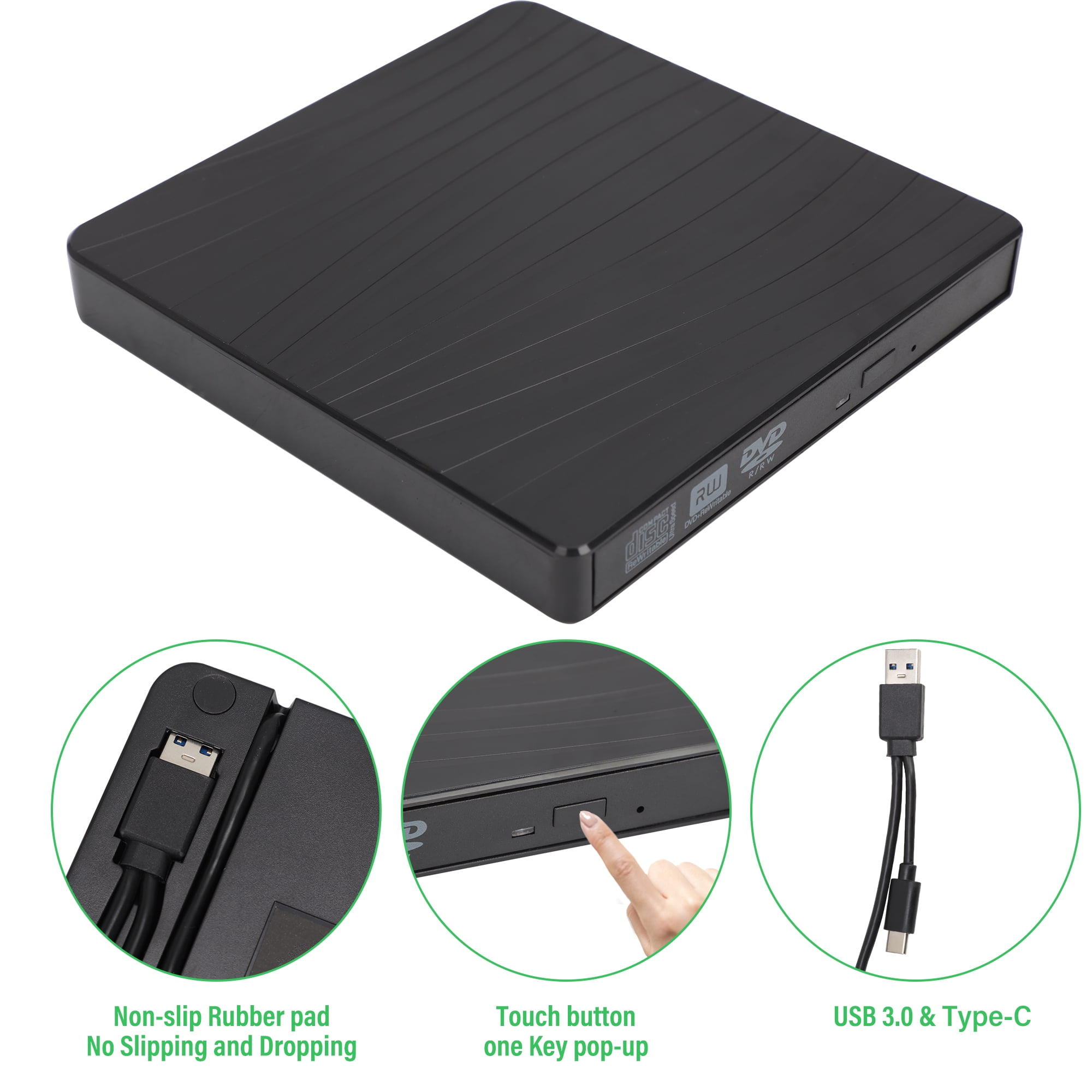 YouLoveIt Type-C 3.0 External DVD Burner Portable USB Mobile CD Drive ...