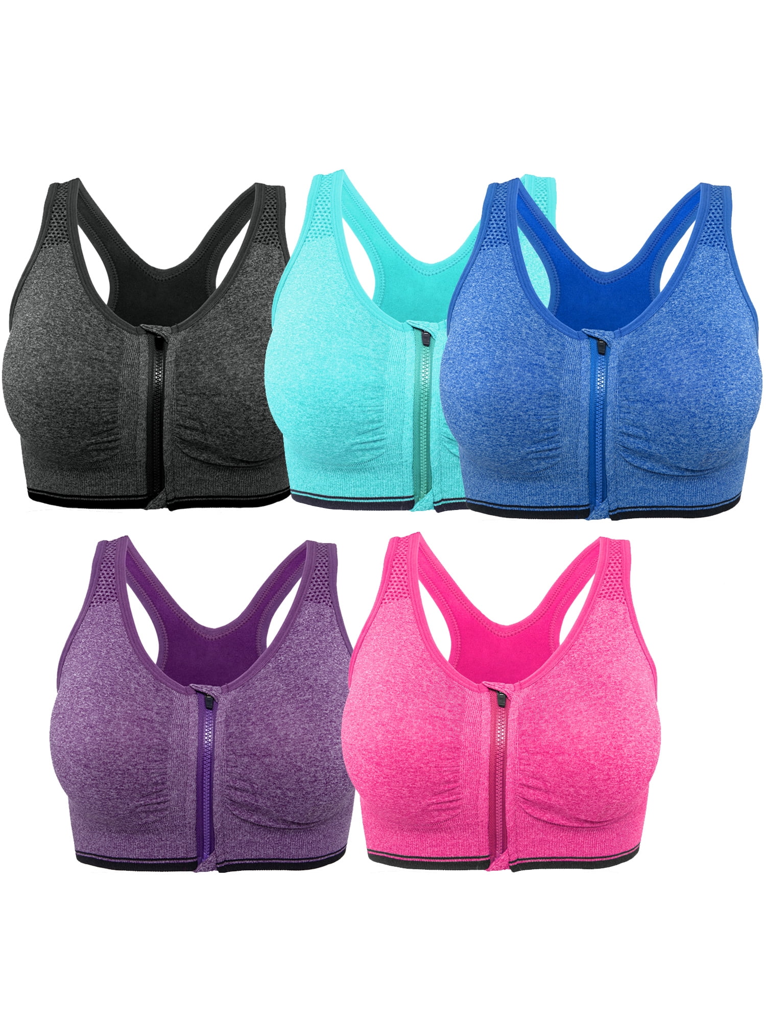 YouLoveIt Women's Front Zipper Closure Sports Bra, 3/5pack, Wireless ...