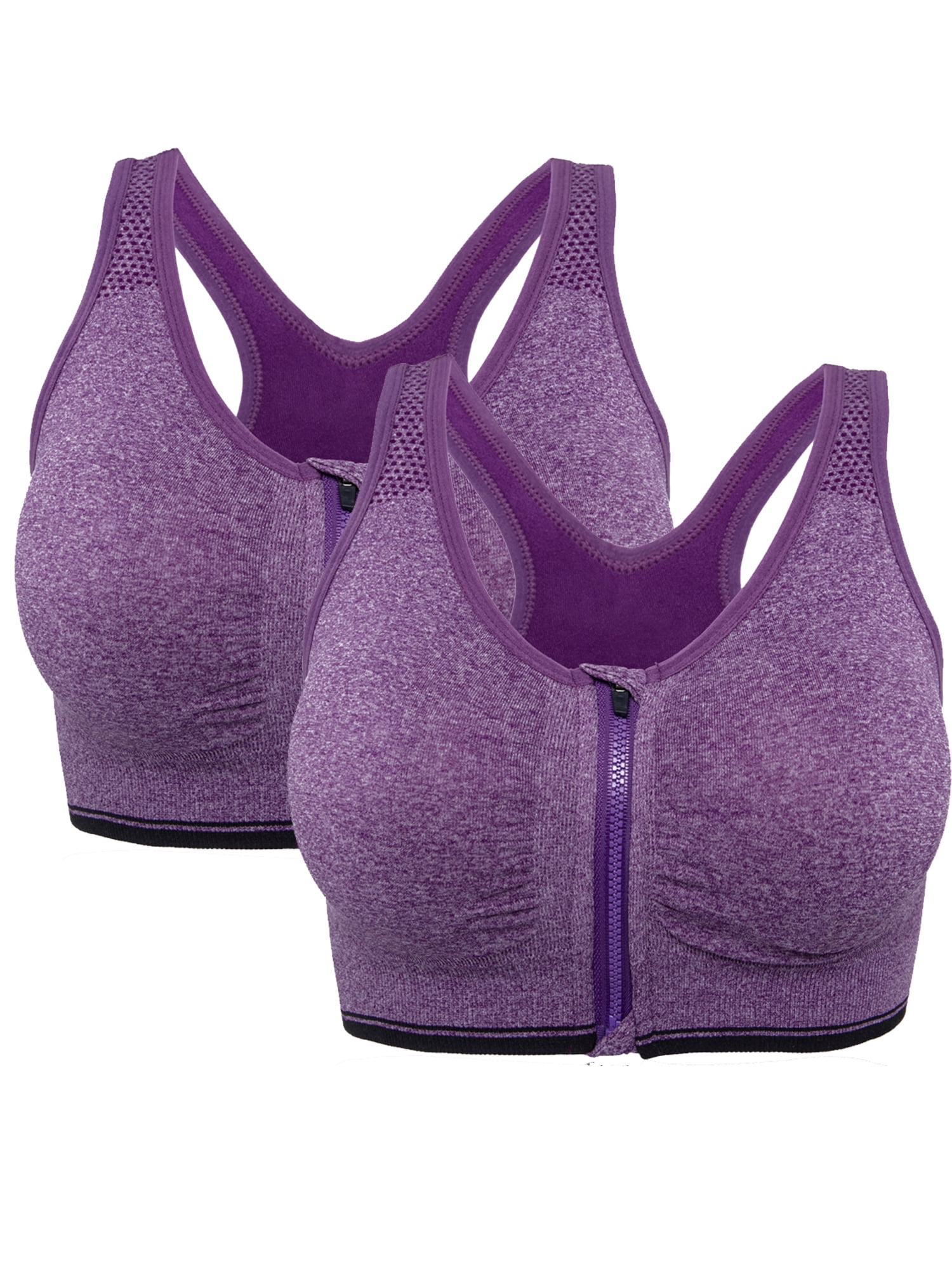 YouLoveIt Women's Sports Bra, 2 pack Front Zipper Closure Sports Bra ...