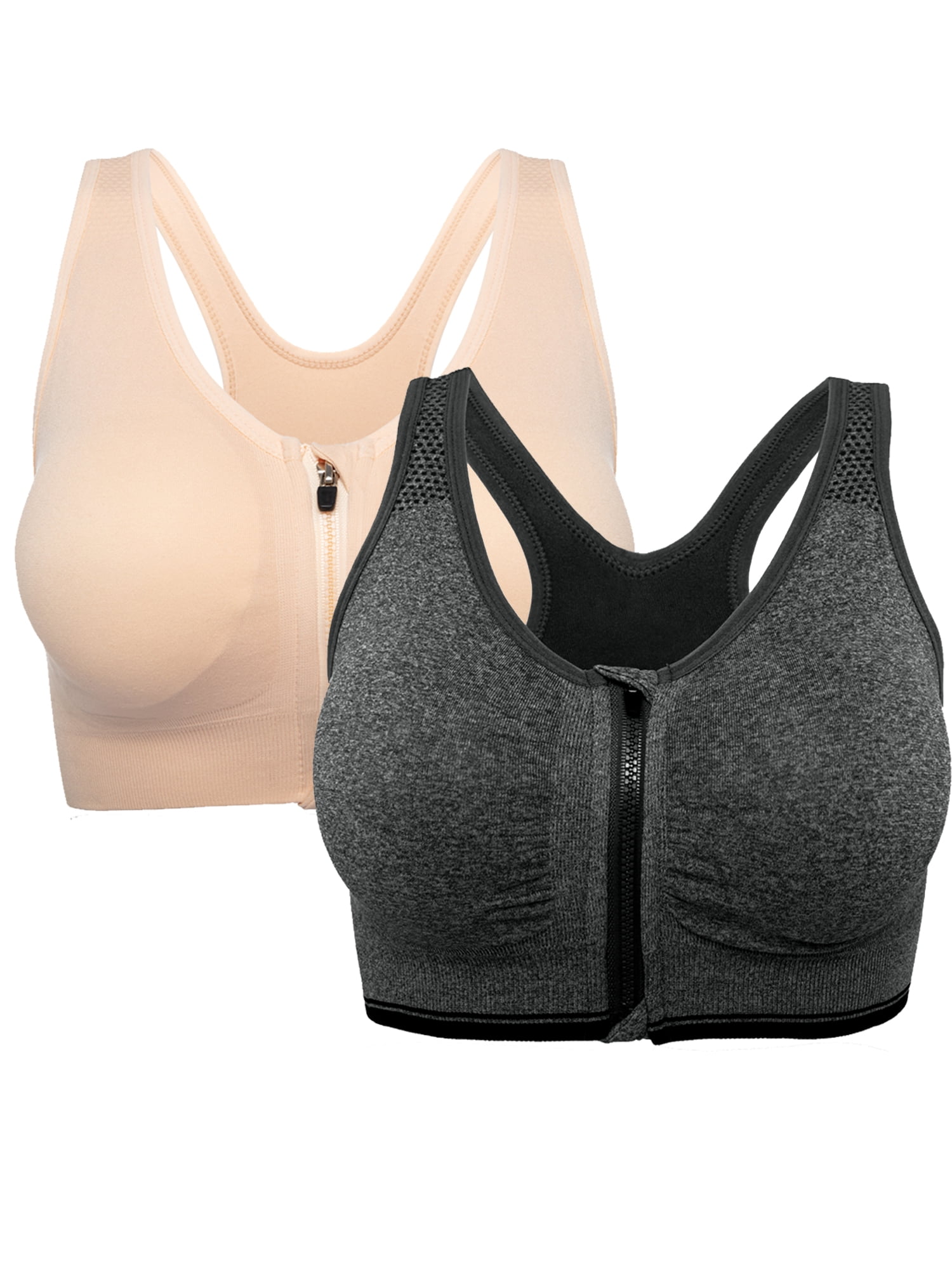 YouLoveIt Women's Sports Bra, 2 pack Front Zipper Closure Sports Bra ...