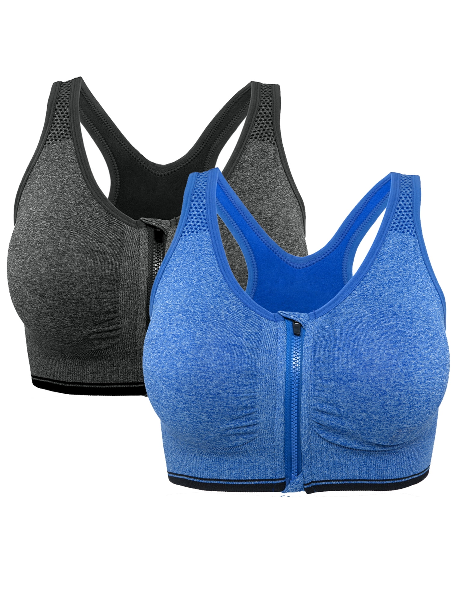YouLoveIt Women's Sports Bra, 2 pack Front Zipper Closure Sports Bra ...