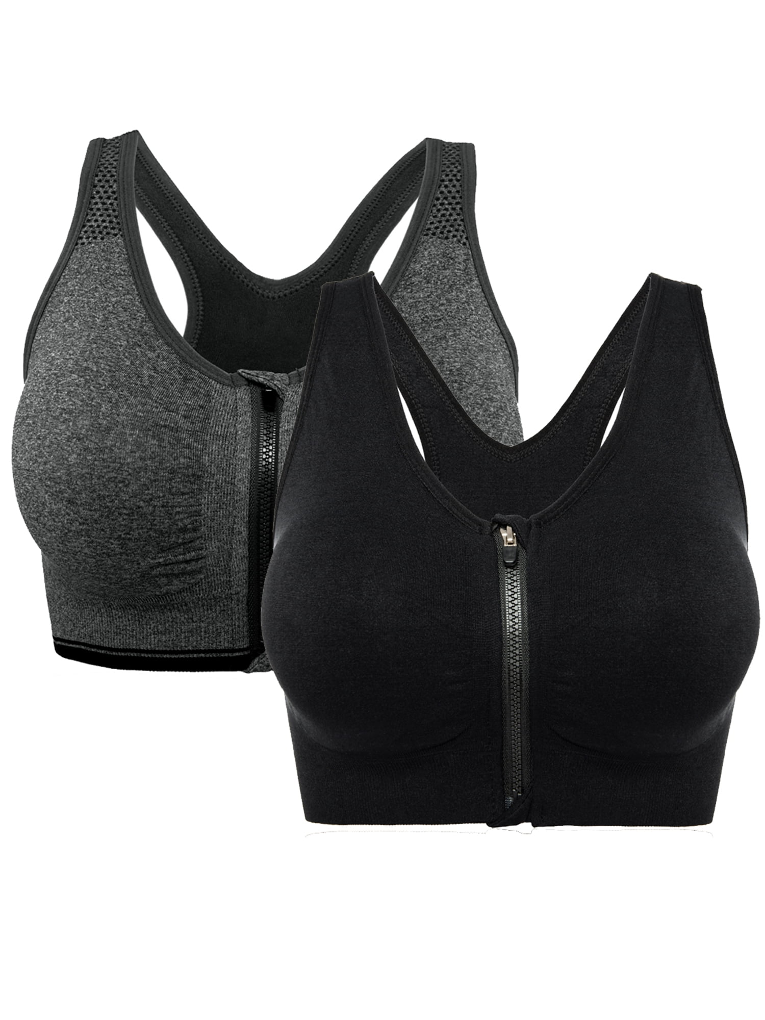 YouLoveIt Women's Sports Bra, 2 pack Front Zipper Closure Sports Bra ...