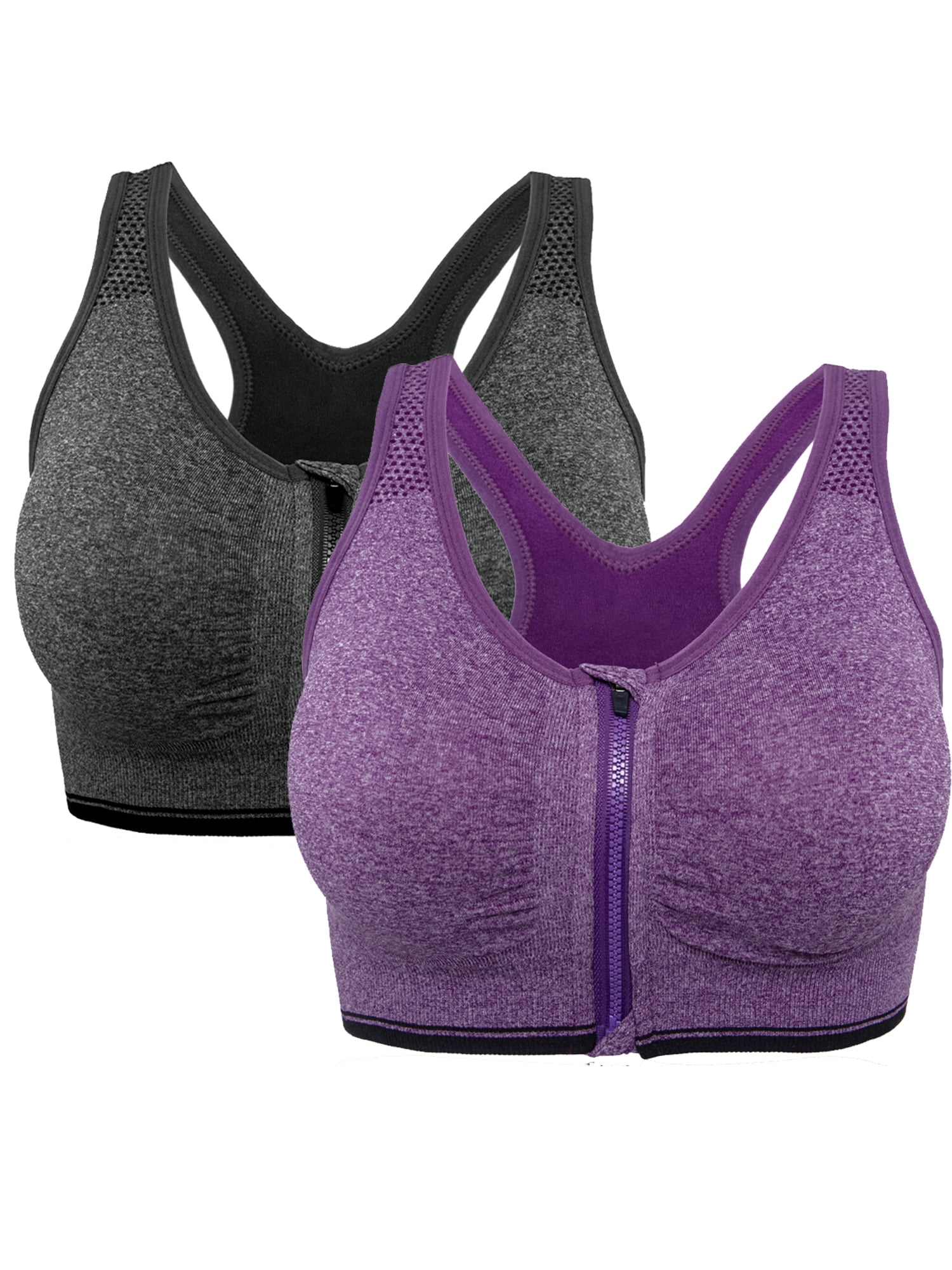 YouLoveIt Women's Sports Bra, 2 pack Front Zipper Closure Sports Bra ...