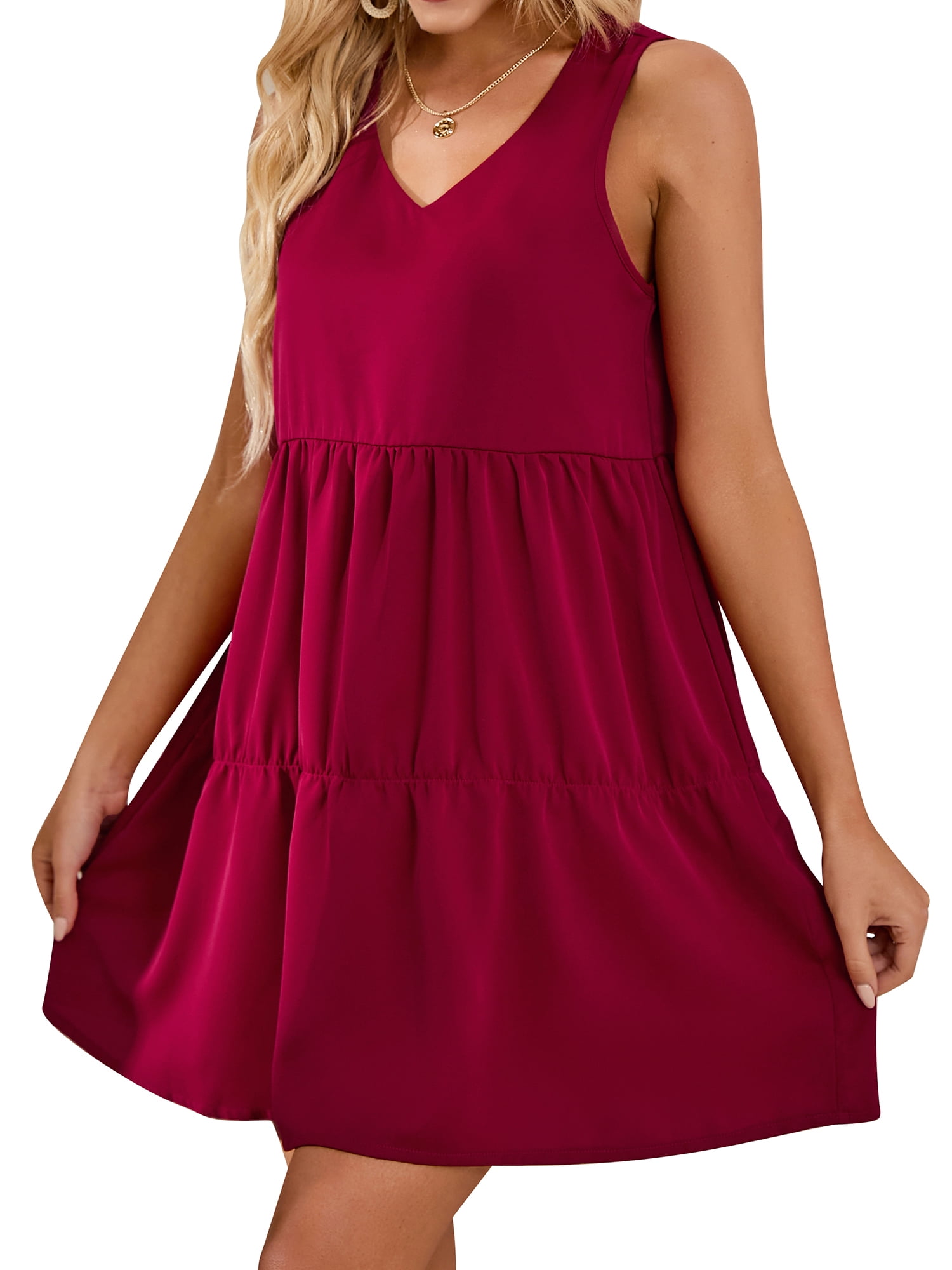YouLoveIt Women's Summer Dress Mini Dresses V-Neck Sleeveless Ruffle ...