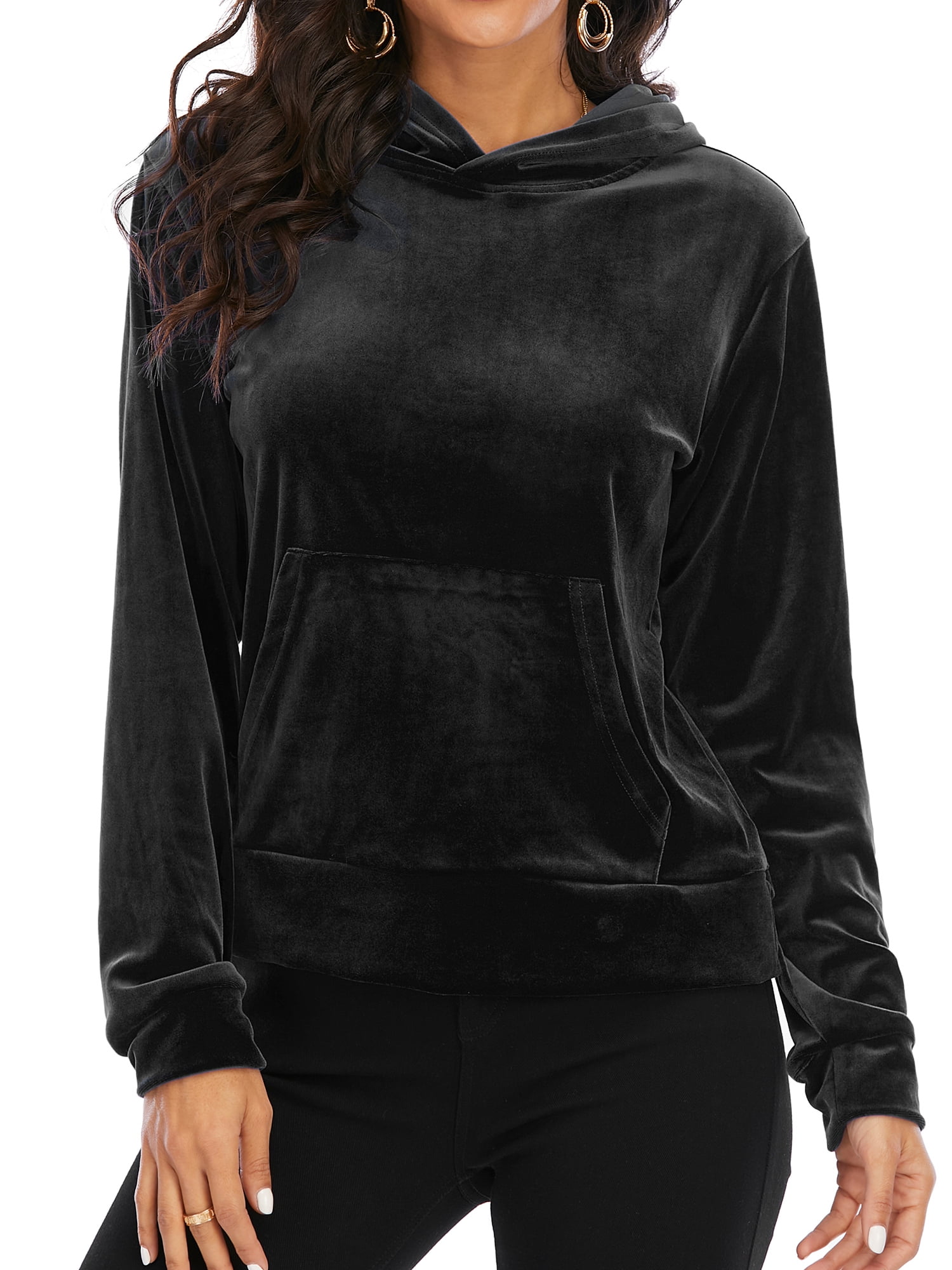 YouLoveIt Women's Velour Sweatshirt Long Sleeve Soft Hoodie Sweatshirt ...