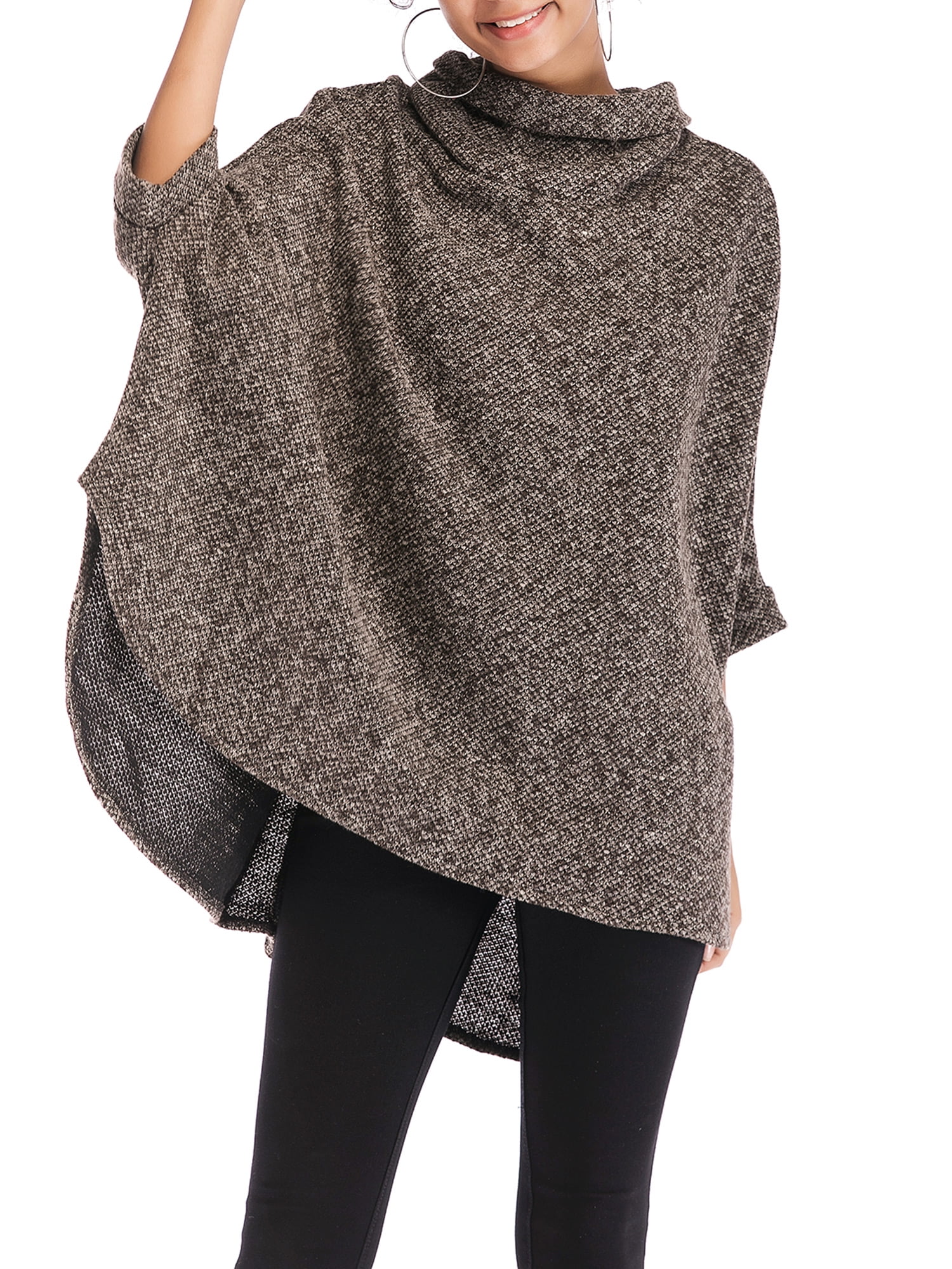 YouLoveIt Womens Sweater Top Coat Turtleneck Poncho Sweater Knitted ...