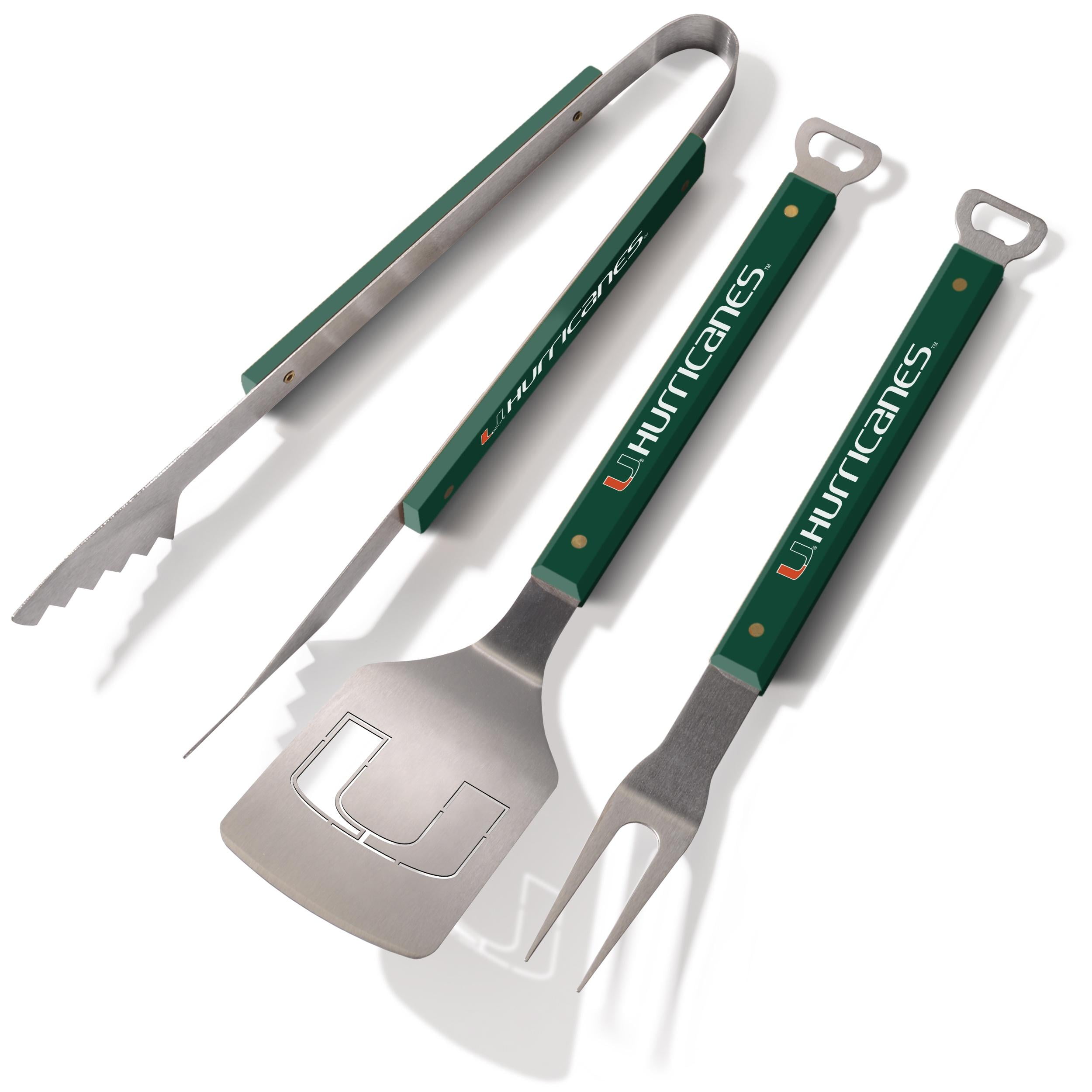Miami Hurricanes Spirit Series 3pc BBQ Grill Set Stainless Steel Tools ...