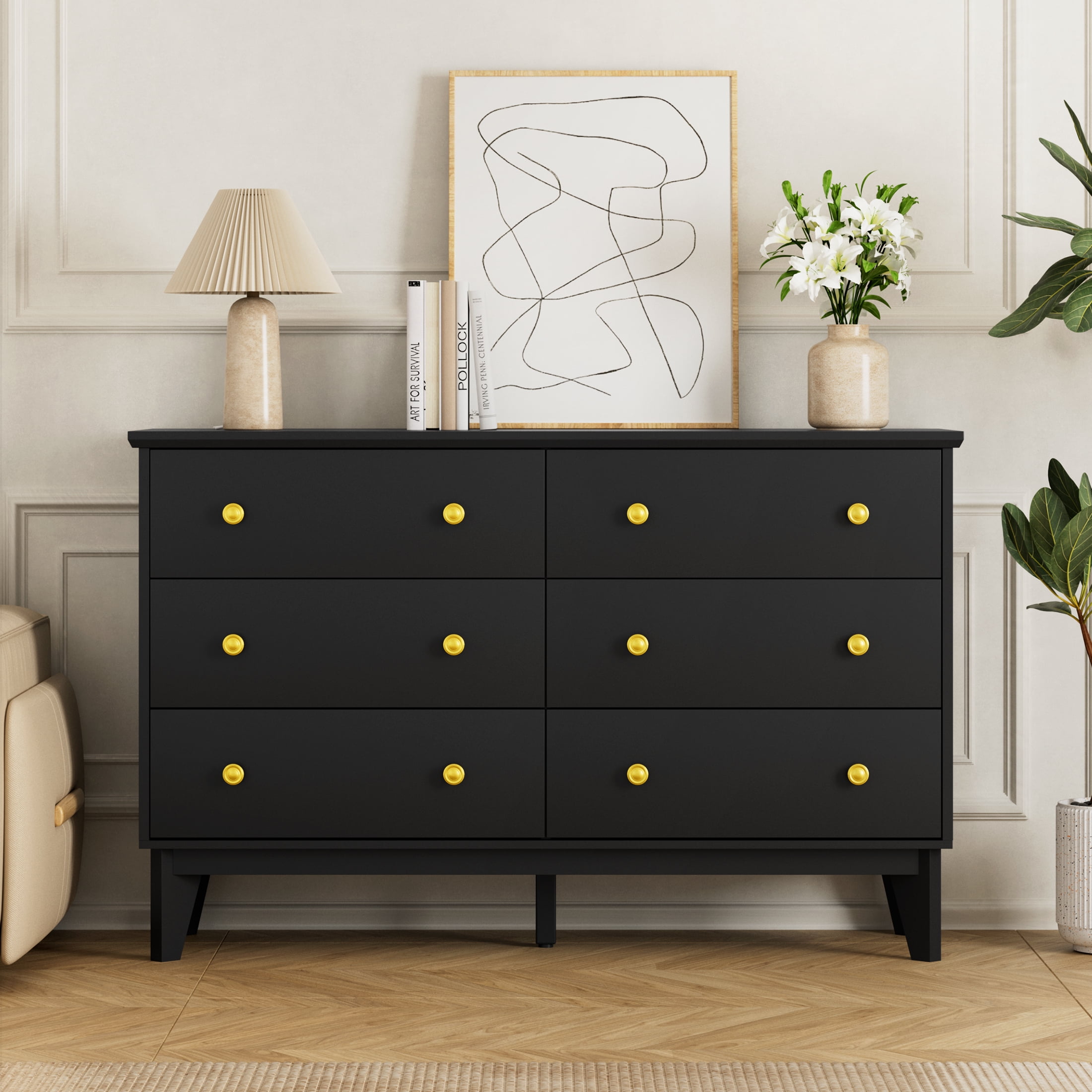 YouTrend 6 Drawer Dresser for Bedroom Adult Wood Chest of Drawers ...