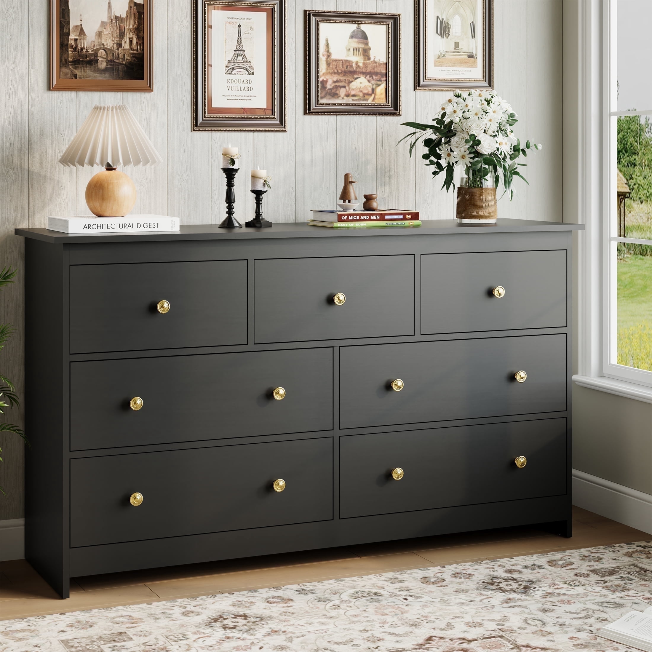 YouTrend 7 Drawer Dresser, Modern Black Chests of Drawers Wood Adult ...