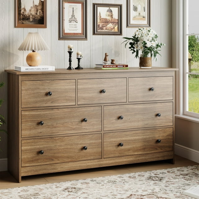 YouTrend 7 Drawer Dresser, Modern Brown Chests of Drawers Wood Adult ...