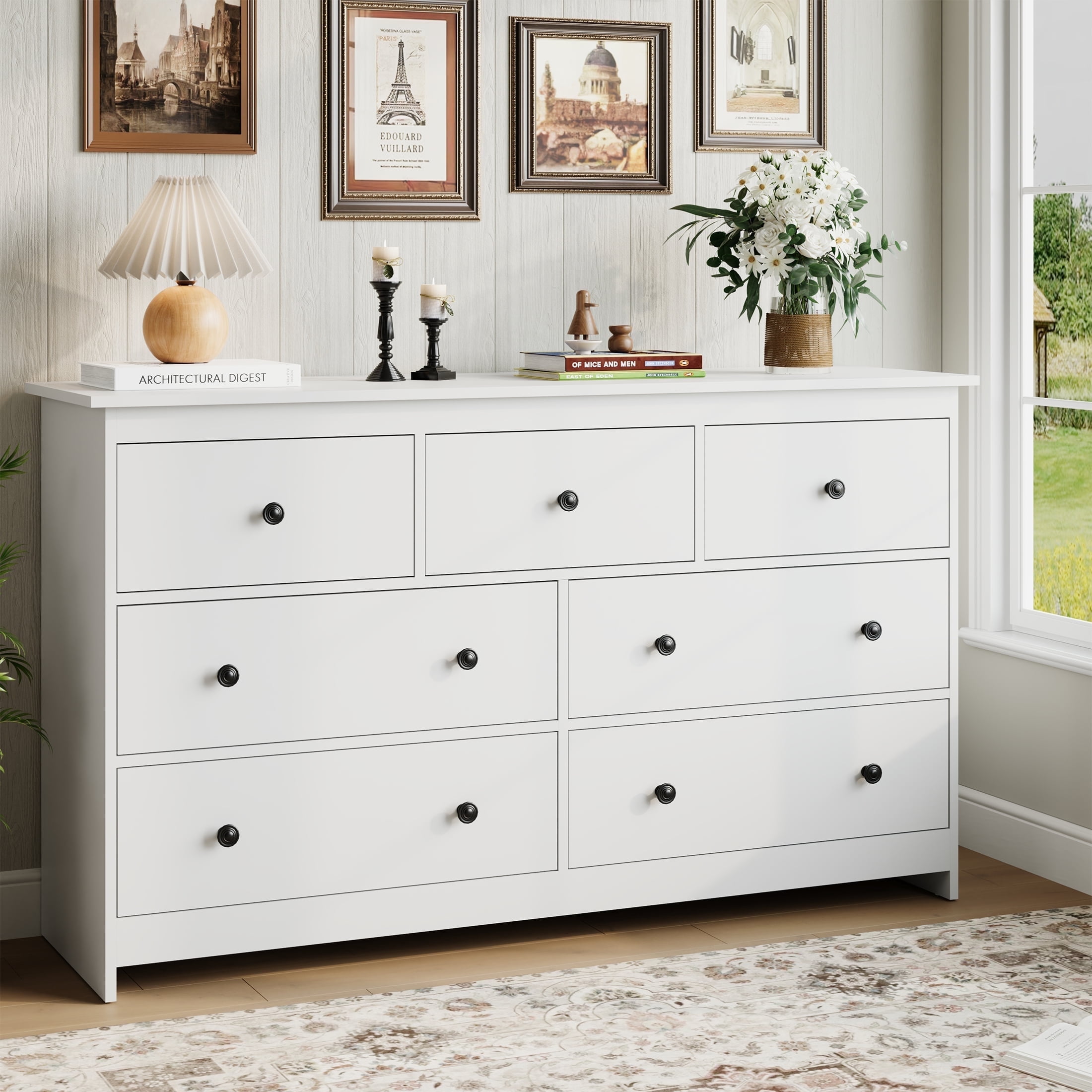 YouTrend 7 Drawer Dresser, Modern White Chests of Drawers Wood Adult ...