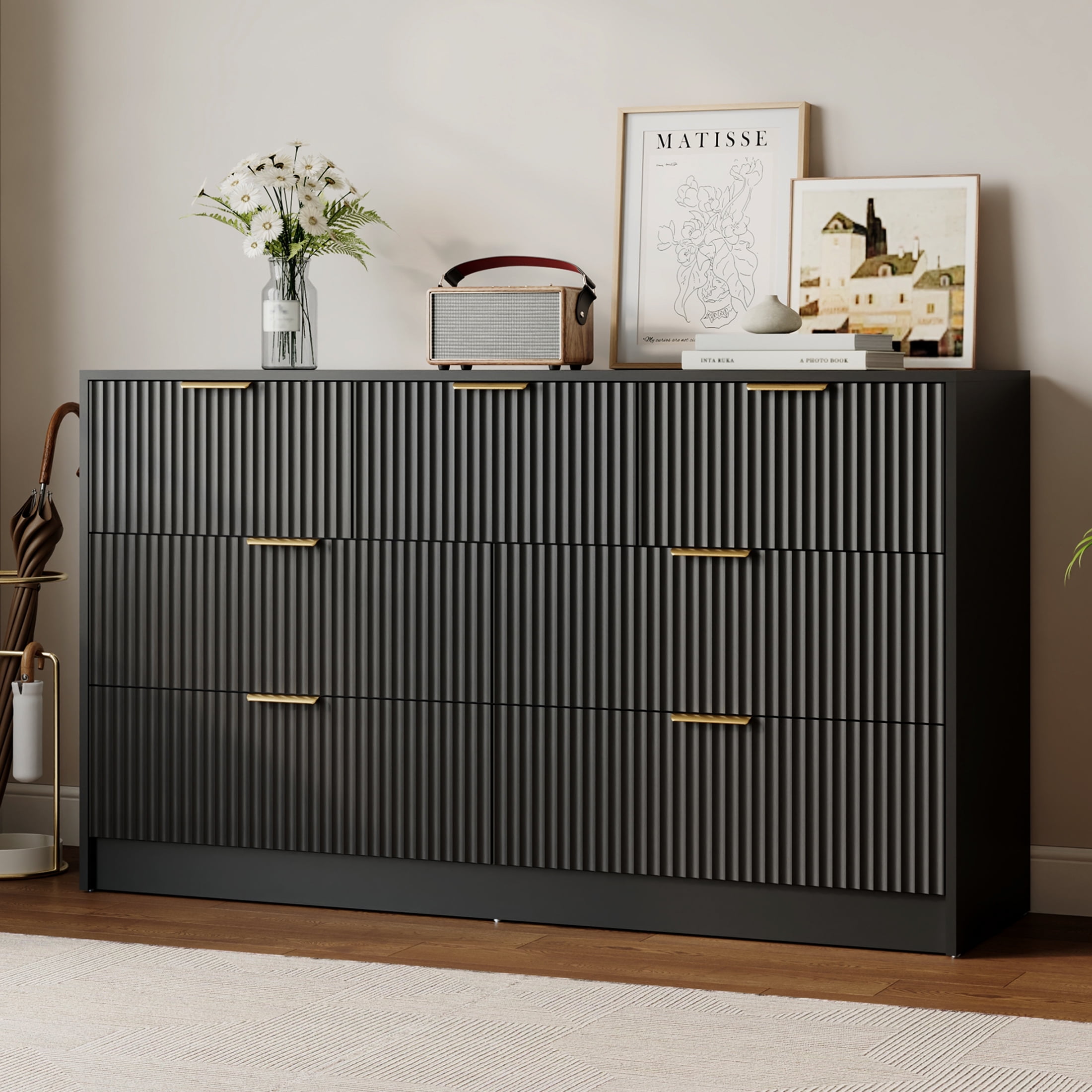 YouTrend Black 7 Drawer Dresser with for Bedroom,Modern Adult Fluted ...